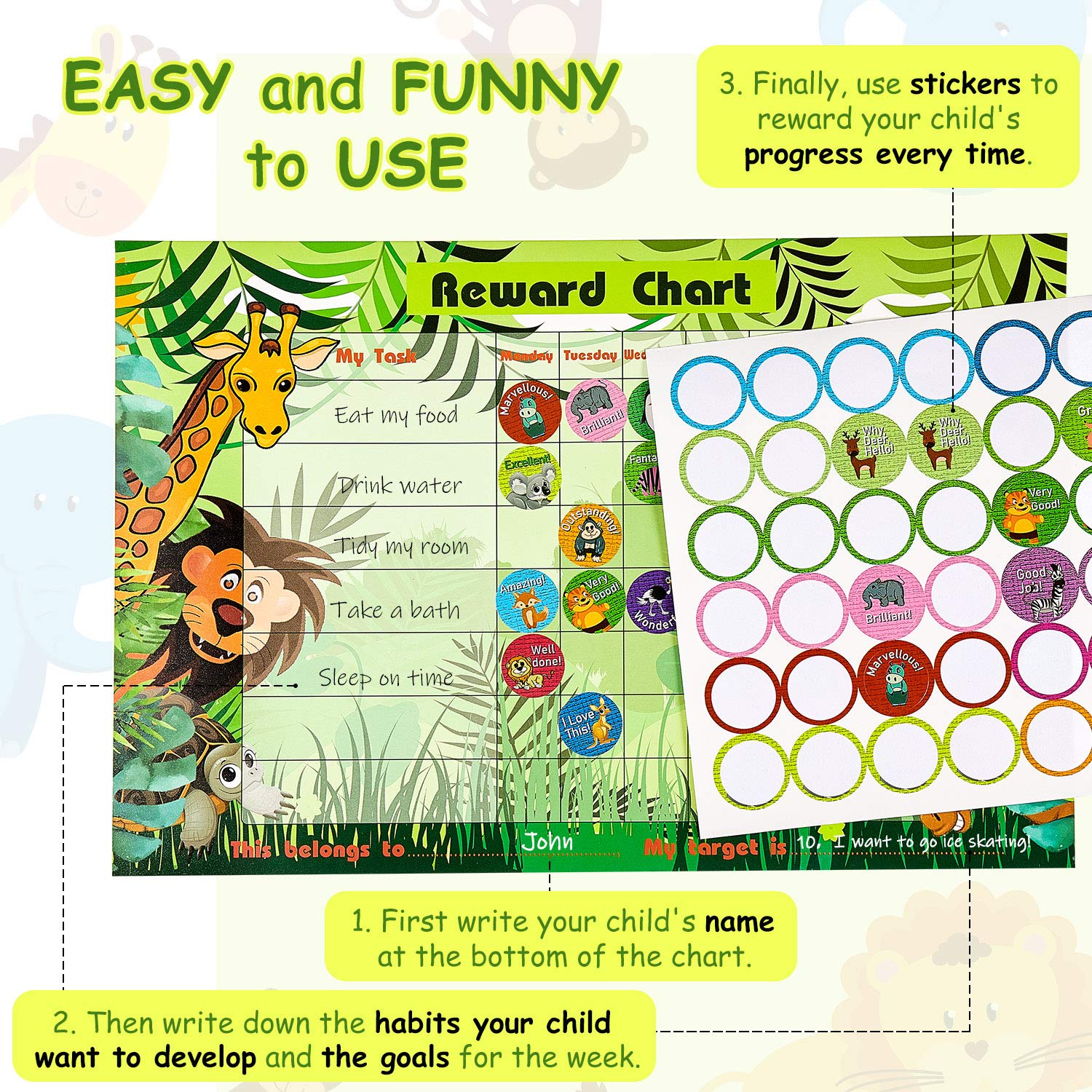 Buy Outus 12 Pieces Animal Reward Chart with Stickers Includes 6 Pieces ...