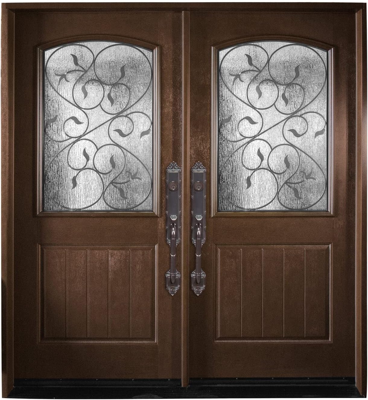 BGW Doors - Exterior Fiberglass Double Door with Iron Grill Glass Pre ...
