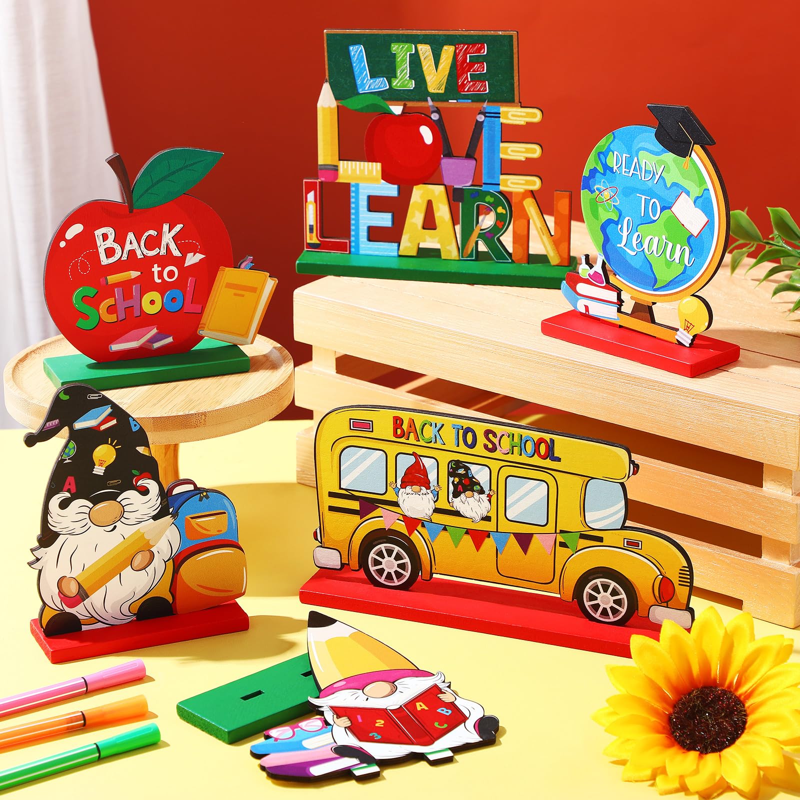 Snapklik.com : 6 Pcs Back To School Party Decorations Wooden First Of ...
