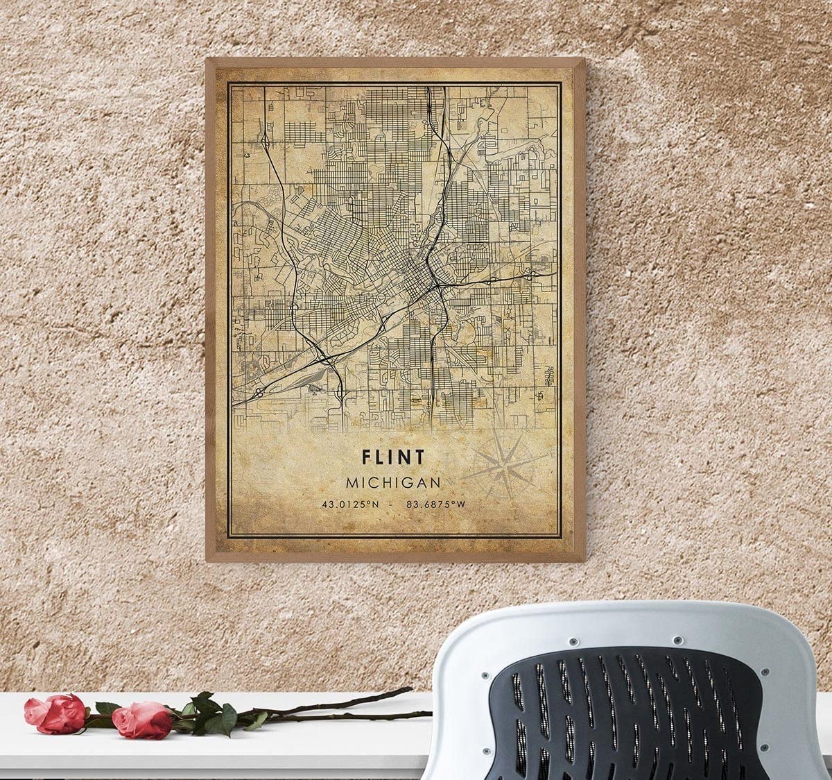 Flint Map Poster, Flint Map, Michigan Map Wall Art, Flint City Road Map ...