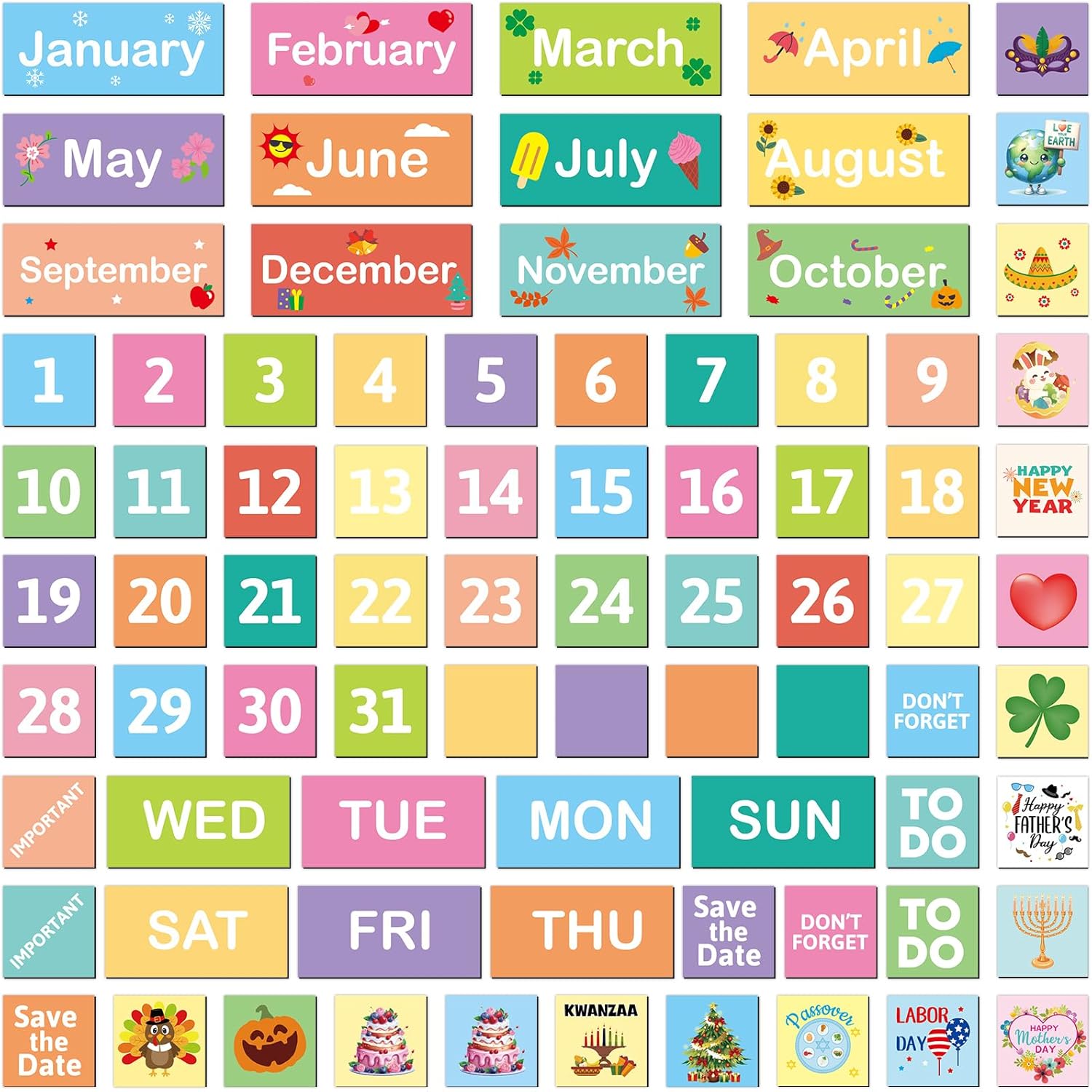 Amazon.com: Magnetic Calendar Numbers Double-Sided Month Week Day ...