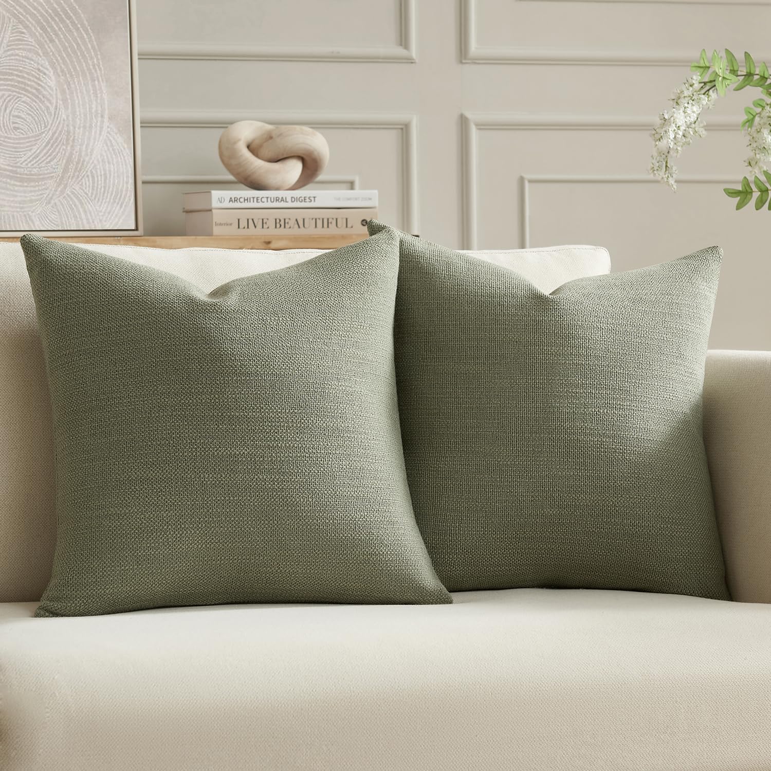 Amazon.com: Meekio Set of 2 Dark Sage Pillow Covers 18 x 18 inches ...