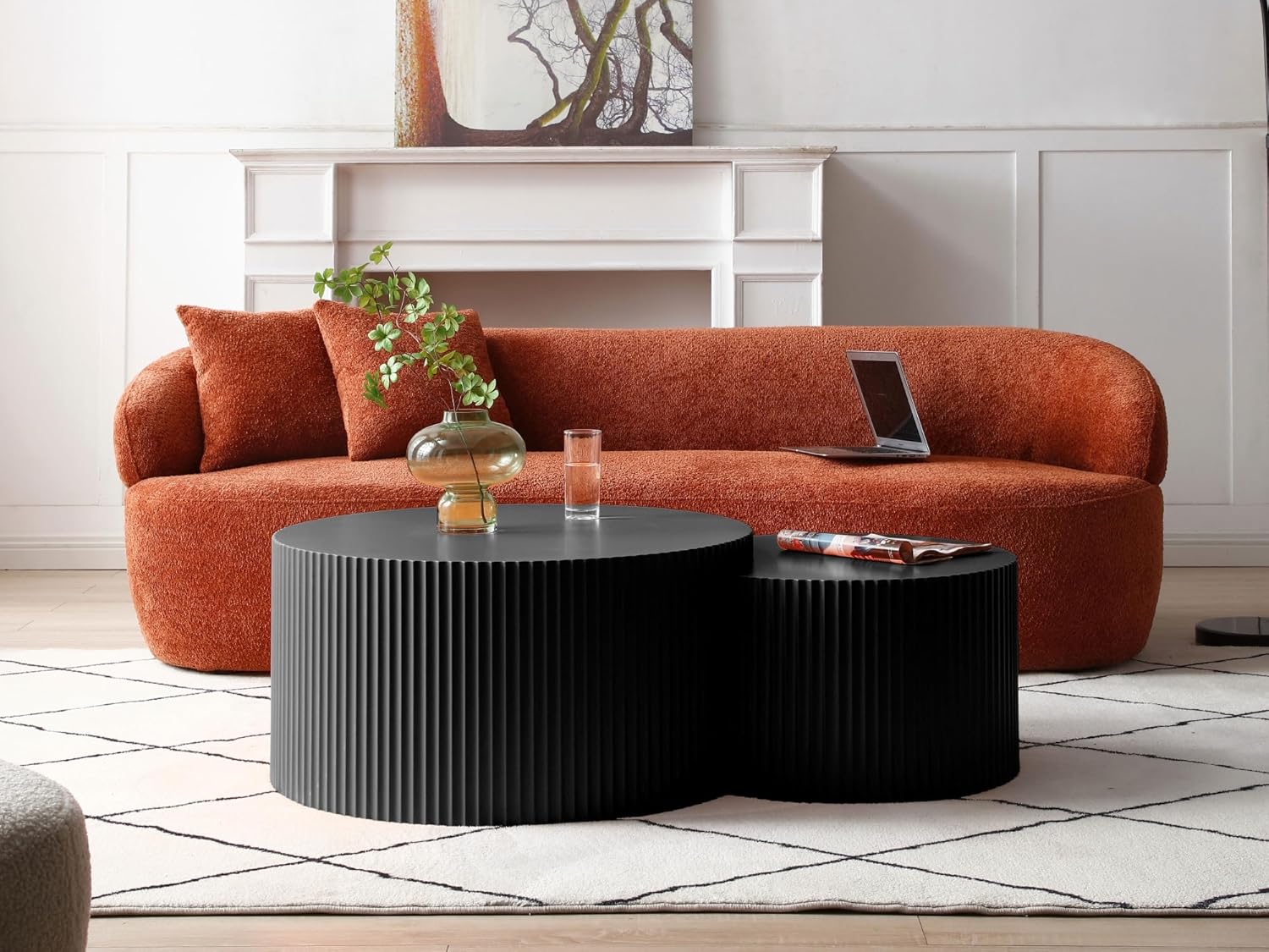 Amazon.com: HMFULE Nesting Coffee Table Set of 2 Round Coffee Tables ...