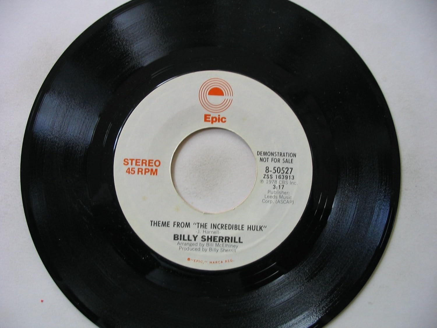 BILLY SHERRILL - THEME FROM "THE INCREDIBLE HULK" (TV MUSIC, 45 RPM ...