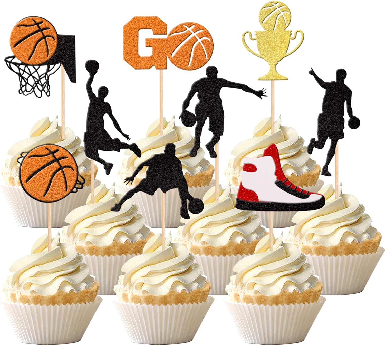 Amazon.com: 36 PCS Basketball Cupcake Toppers Glitter NBA Star ...
