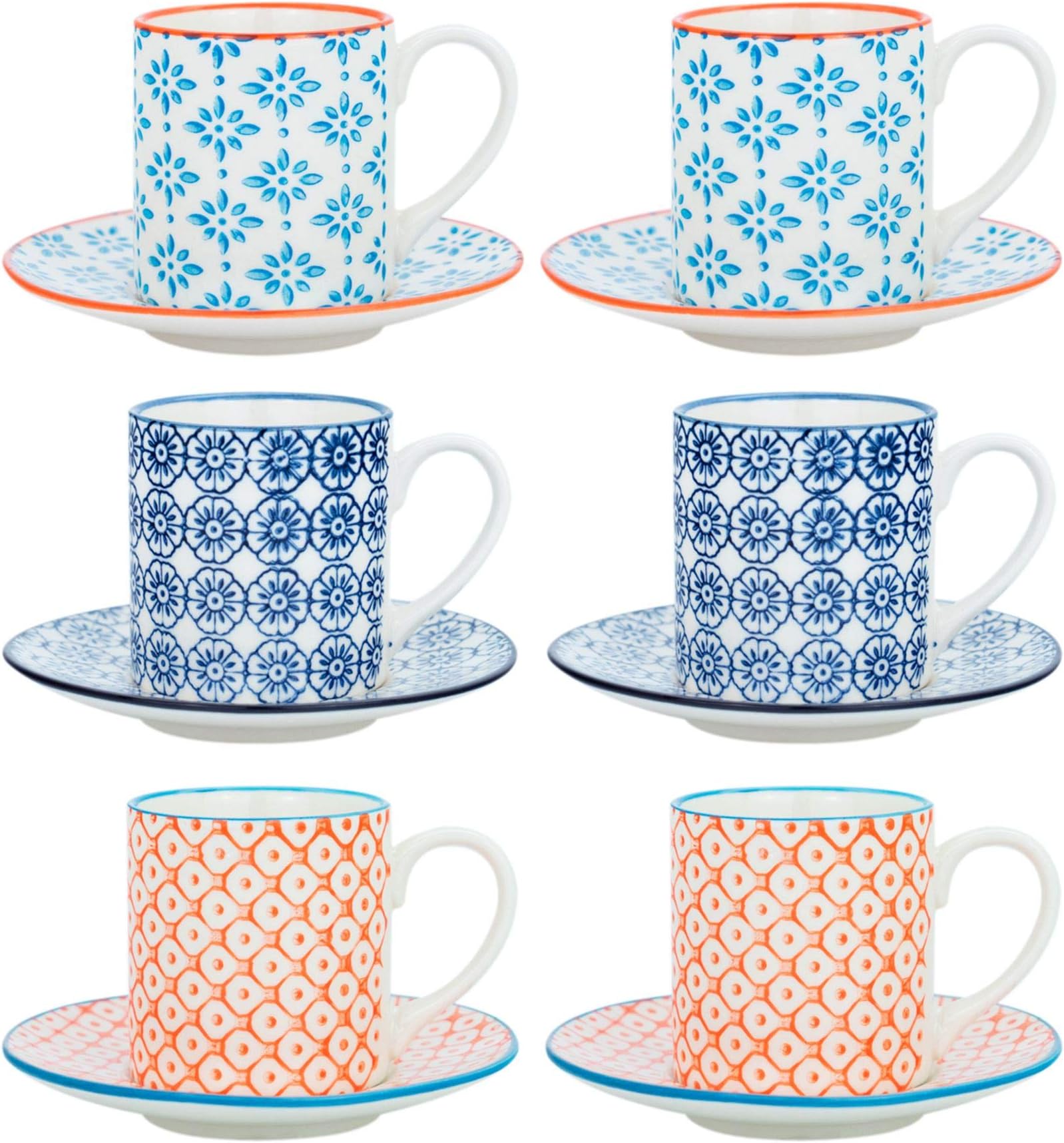 Nicola Spring Patterned Espresso Cup and Saucer Set 65ml - Set of 6 ...
