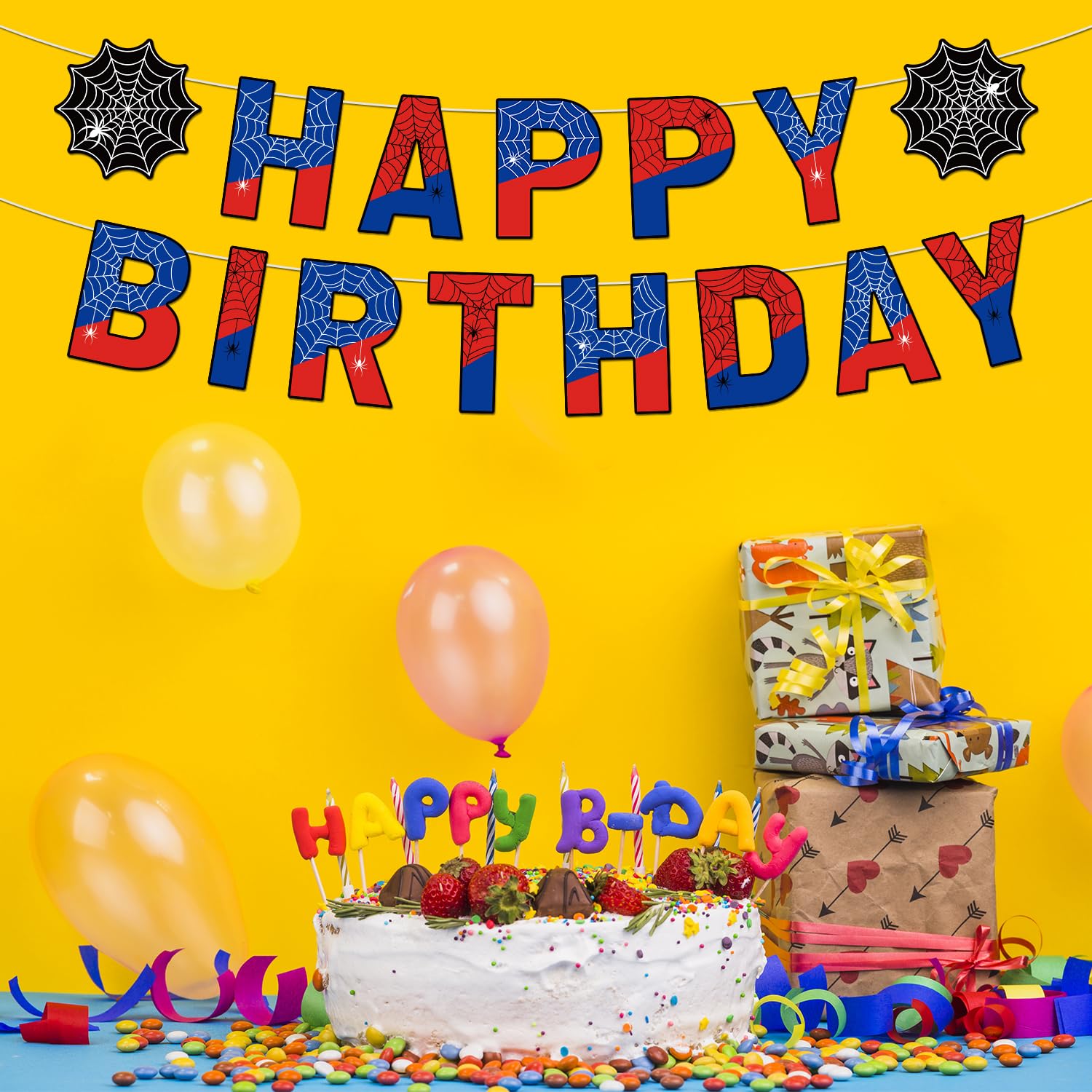 Snapklik.com : Spider Birthday Banner, Pre-Strung Spider Web Theme ...