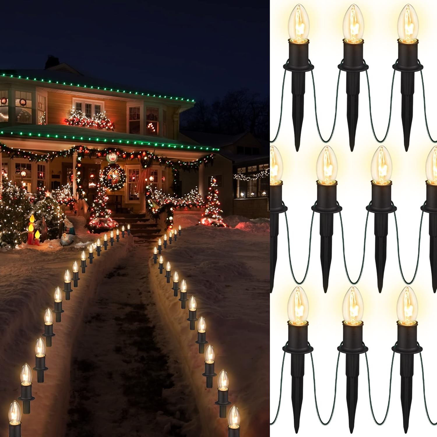 Amazon.com: Outdoor Christmas Pathway String Lights - 24.2ft 20 Lights ...