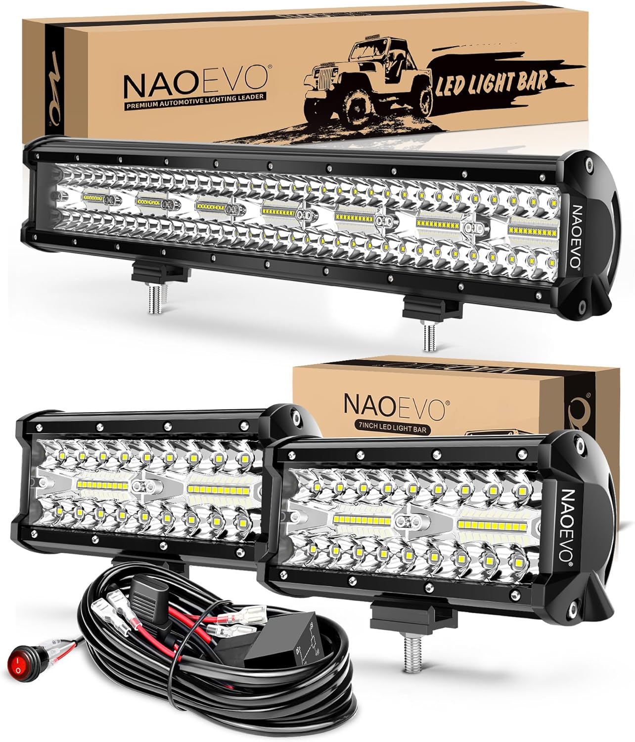 Amazon.com: NAOEVO 7 inch Led Light Bar with Wiring Harness and 20 inch ...