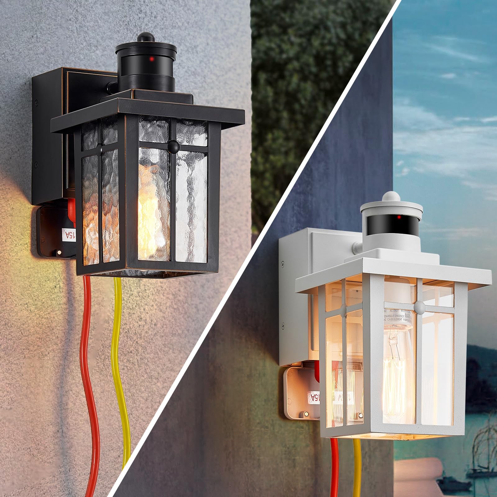 Myhaptim Porch Lights with GFCI Outlet,Dusk to Dawn Motion Sensor ...