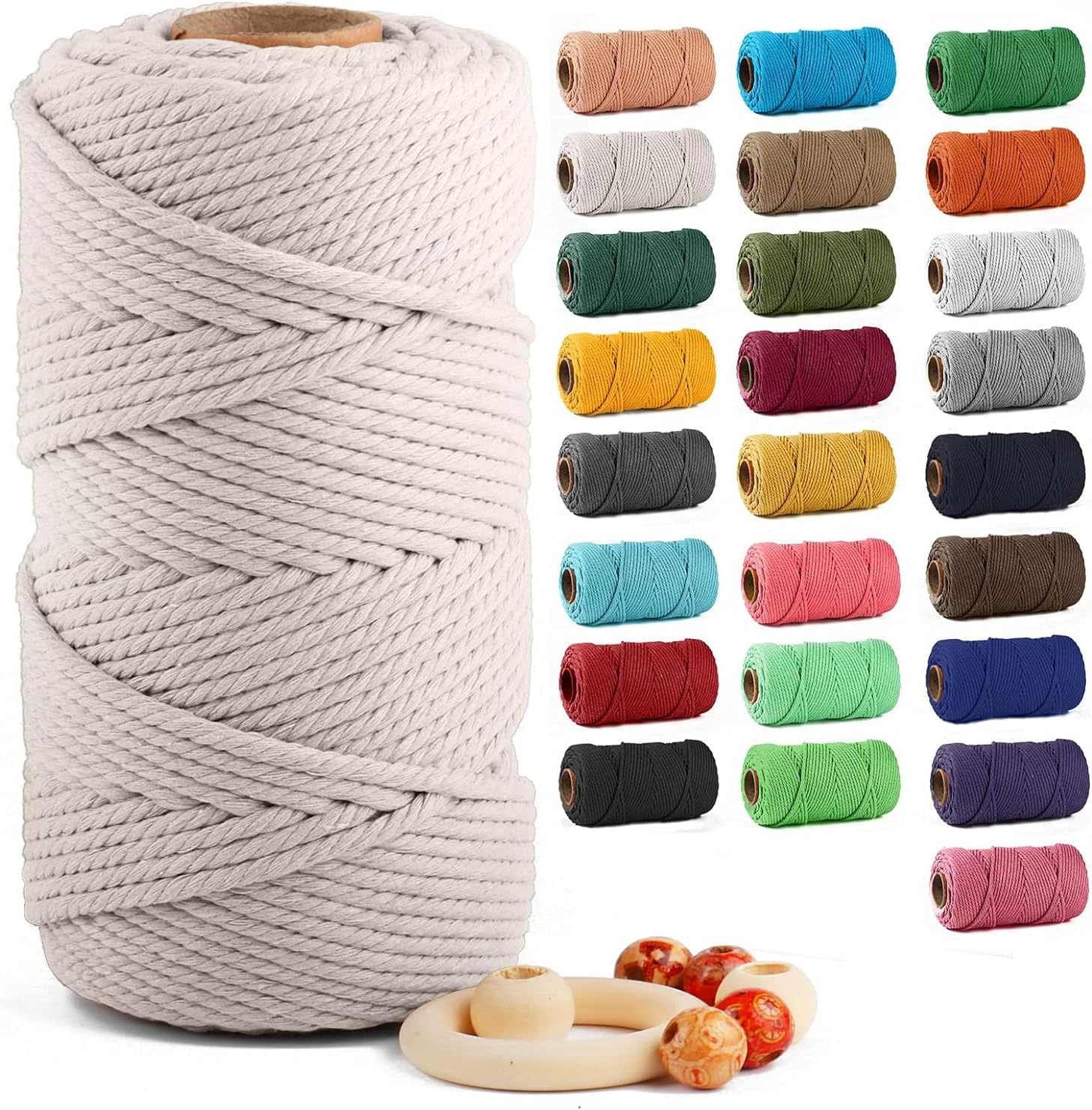 Amazon.com: Tenn Well 4mm Macrame Cord, 165 Feet 3Ply Twisted Cotton ...