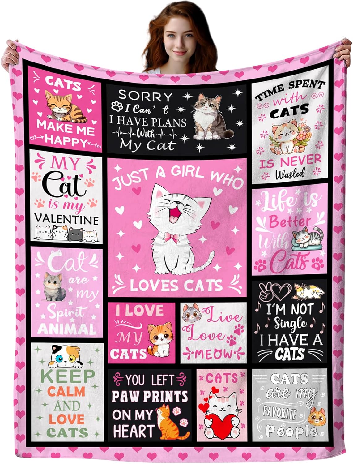 Amazon.com: SUNTIKLE Cat Blanket for Women Just A Girl Who Loves Cats ...
