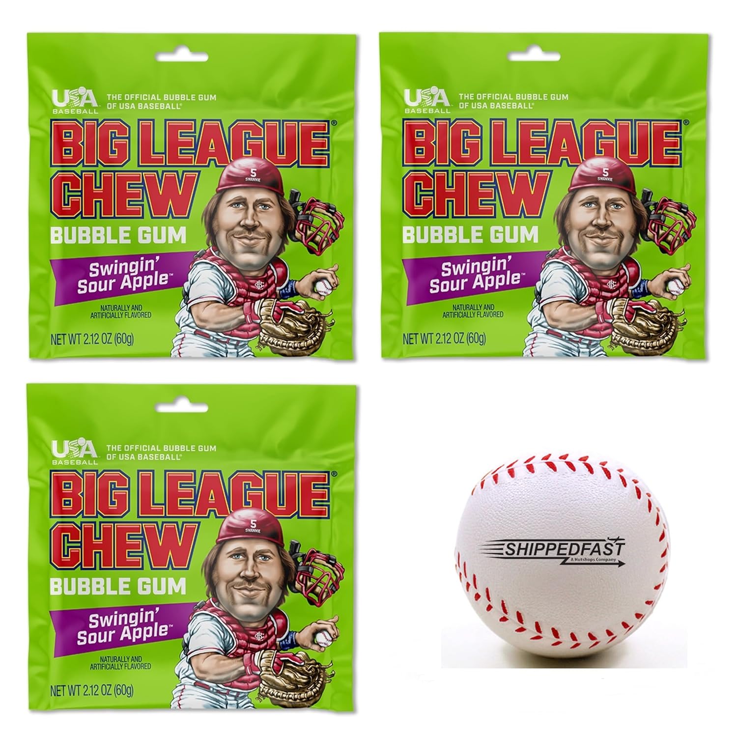 Amazon.com : Shippedfast Big League Chew, Swingin Sour Apple, Shredded ...