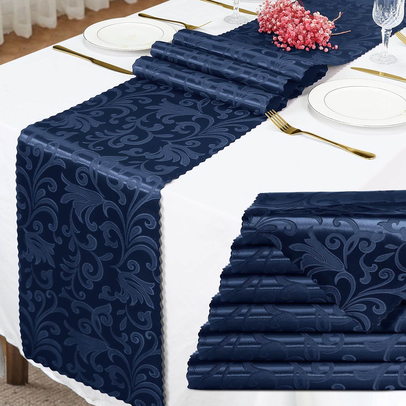 Amazon.com: Eychei 6 Pack Navy Blue Satin Table Runner 12 x 108 Inch ...