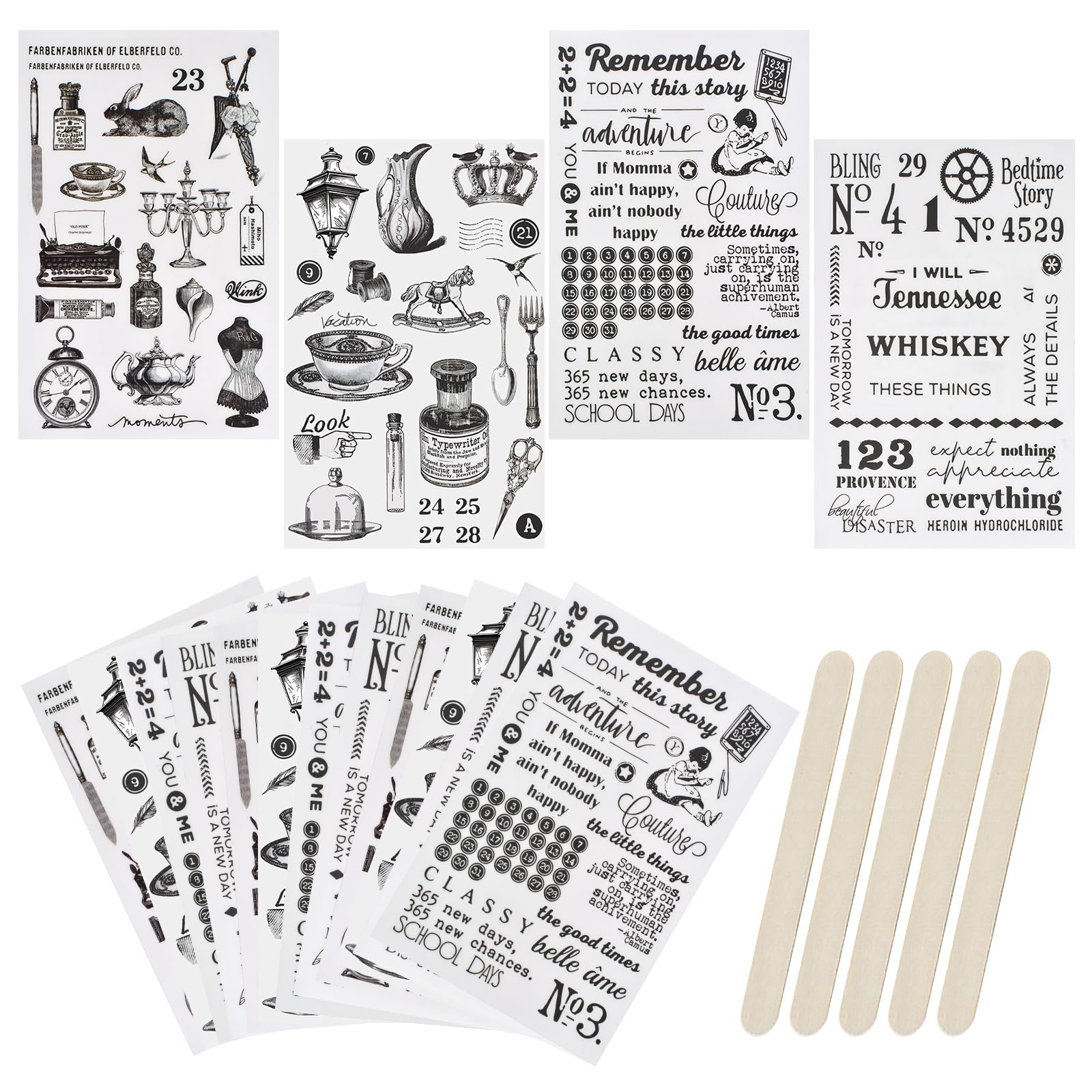 Snapklik.com : Vintage Rub On Transfer Stickers, 16 Sheets 4 Styles ...