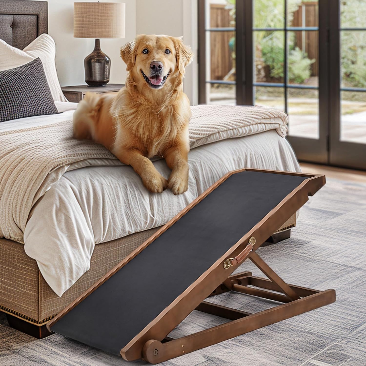 Amazon.com: Dog Ramp, Adjustable Height Wooden Folding Pet Ramp for Bed ...