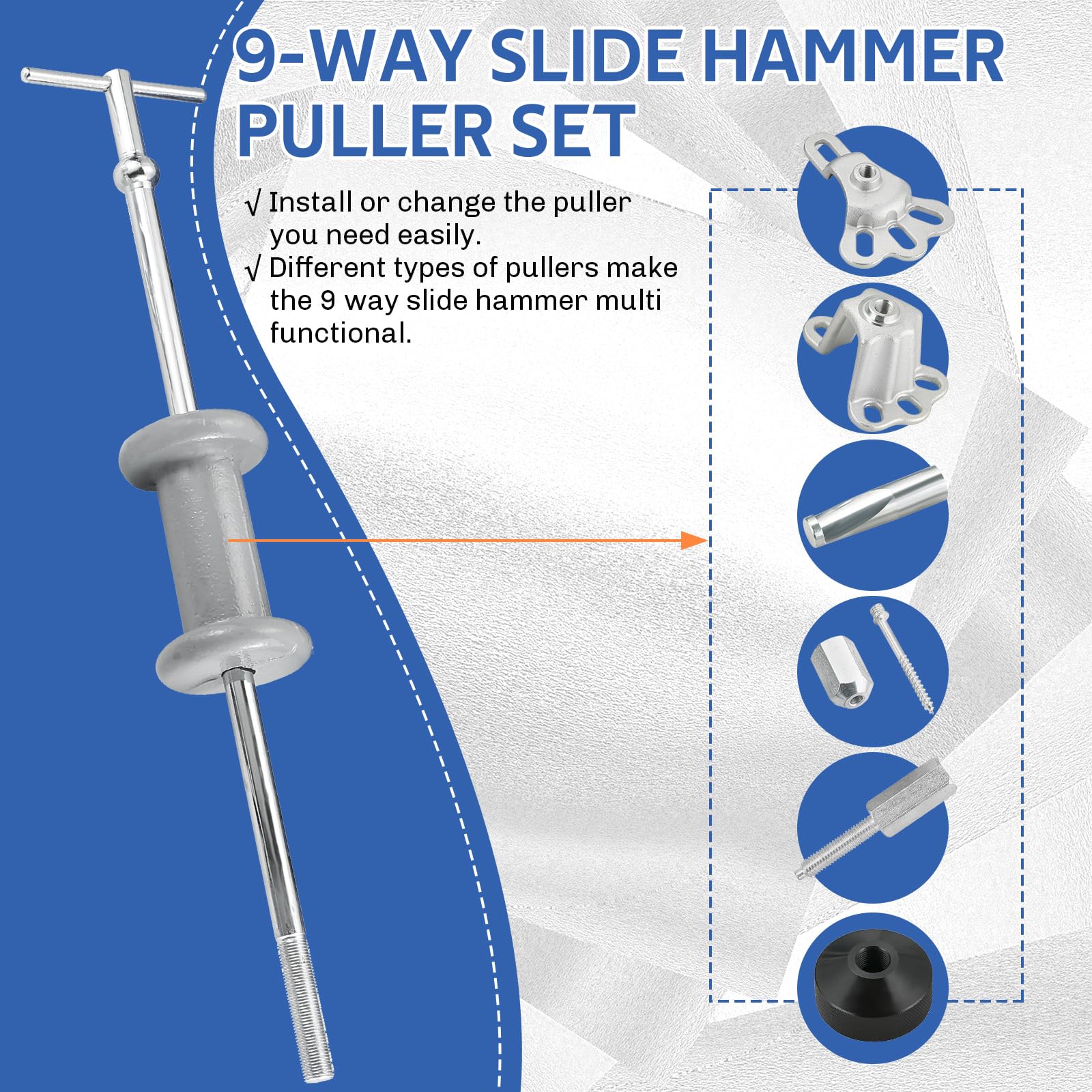 Snapklik.com : DASBET 9-Way Slide Hammer Puller Set 19PCS Front Wheel ...