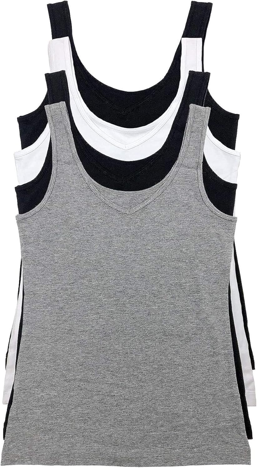 Felina Womens Reversible Tank Top, 4 Pack,Black/White/Gray/Black,Large ...