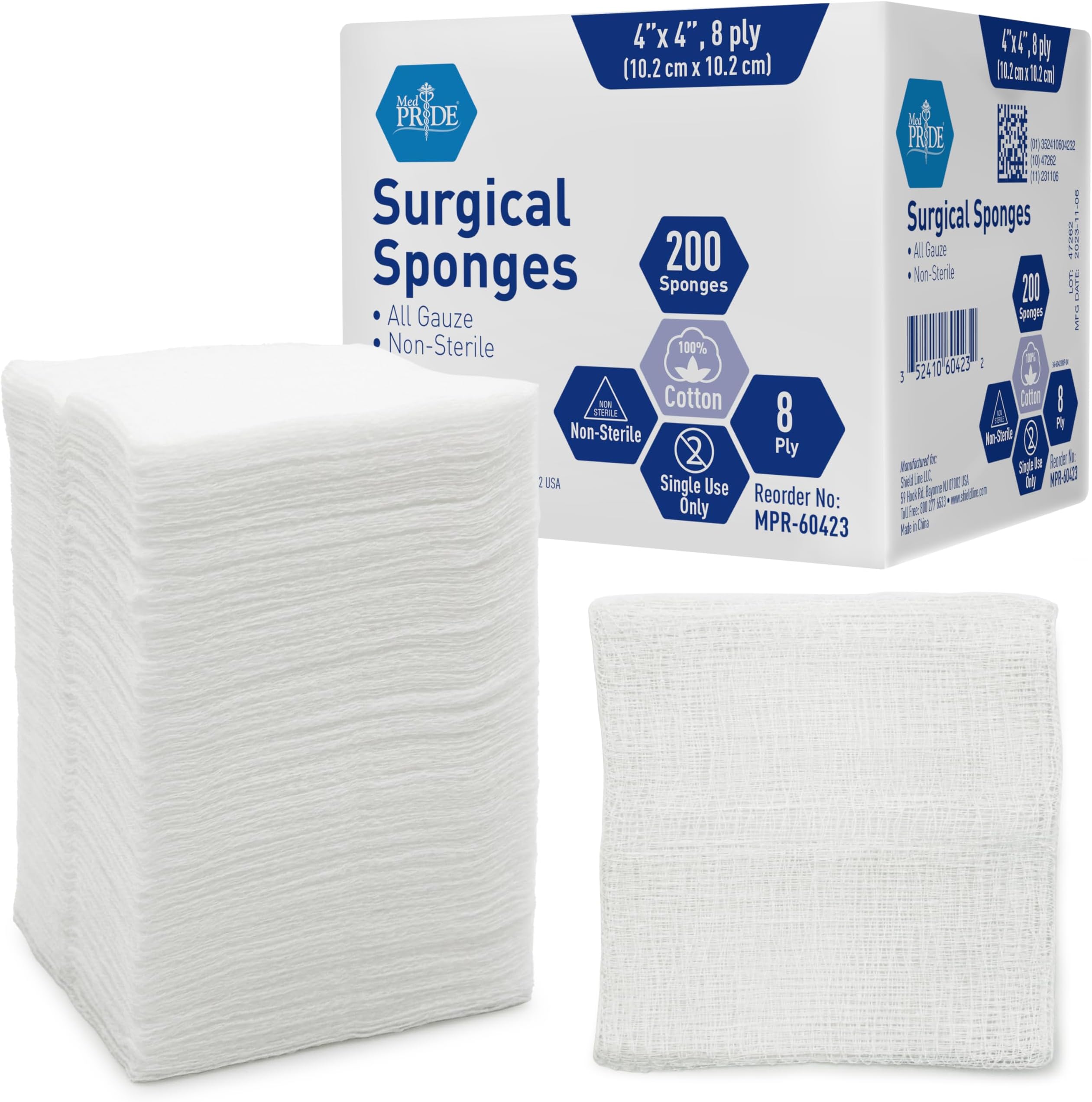 Amazon.com: MED PRIDE Surgical Sponges 200 Pack 4'' x 4'', 8 ply -Gauze ...