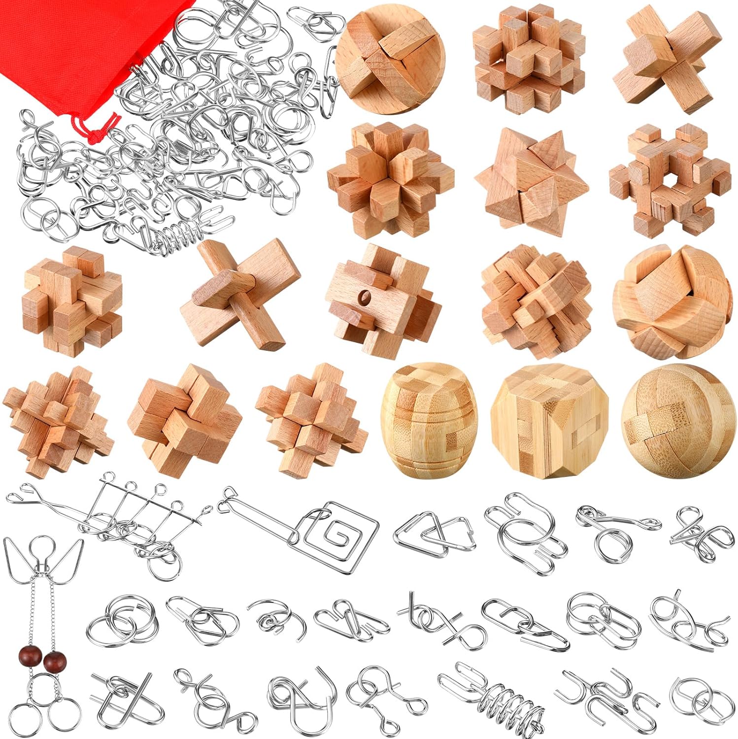 Amazon.com: Yilloog 56 Pcs 3D Brain Teaser Puzzles Set Include 17 ...