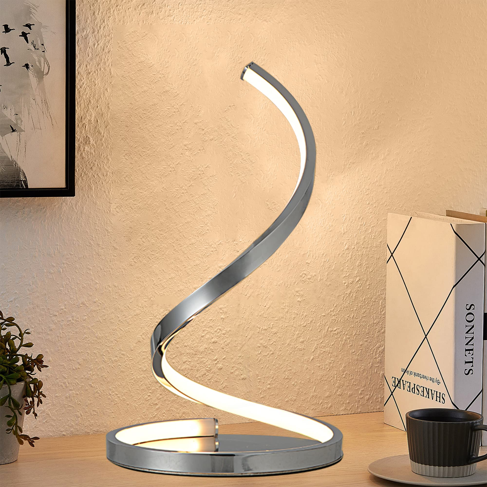 KARMIQI Spiral LED Table Lamp Modern Bedside Nightstand Lamp Curved ...