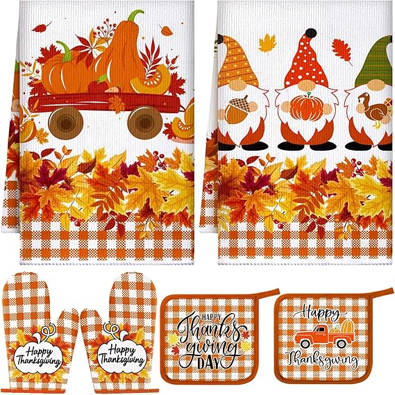 Amazon.com: Leinuosen 6 Pack Thanksgiving Kitchen Set with 2 Gnome Dish ...