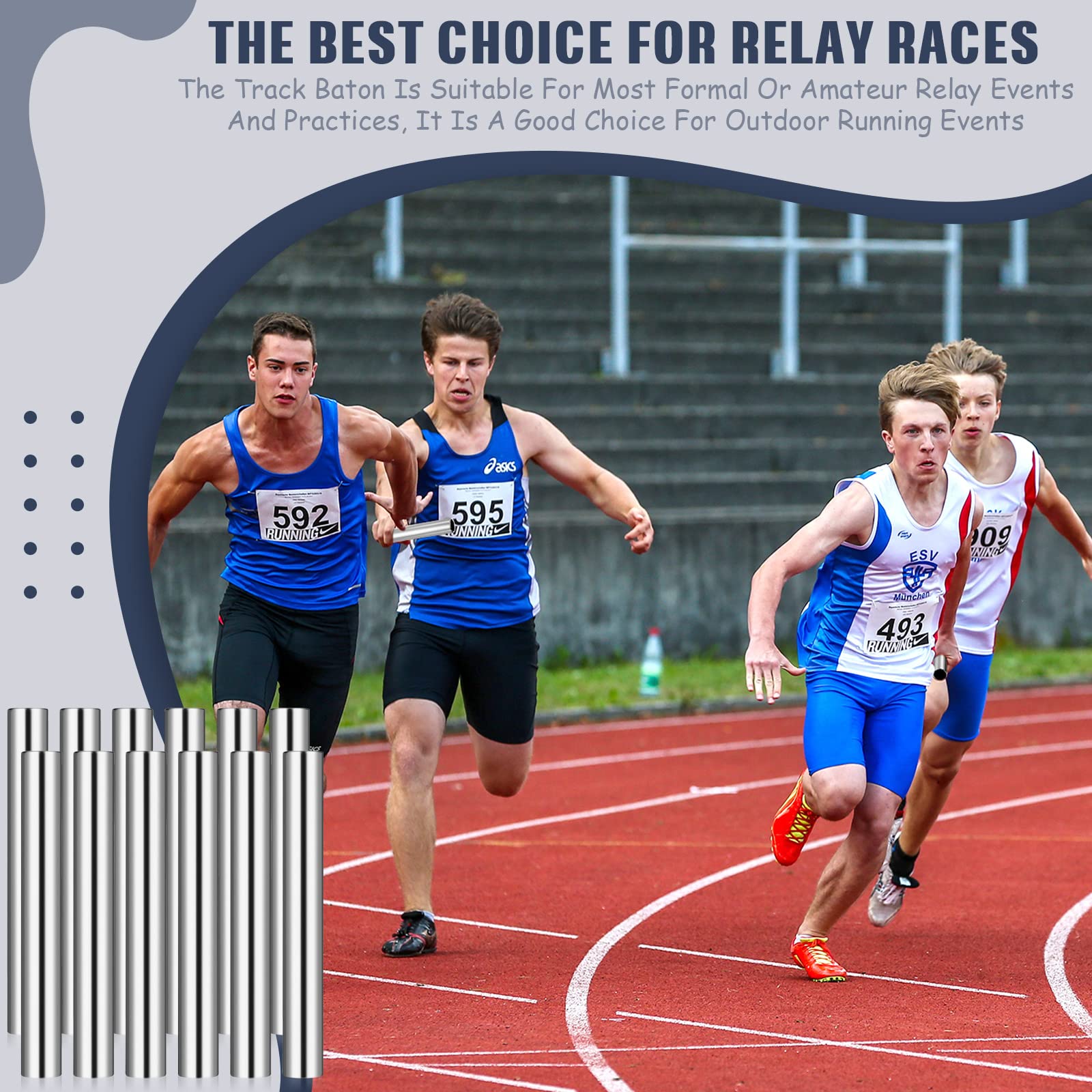 Hanaive 12 Pieces Relay Baton Sports Aluminum Track Baton Field Race ...