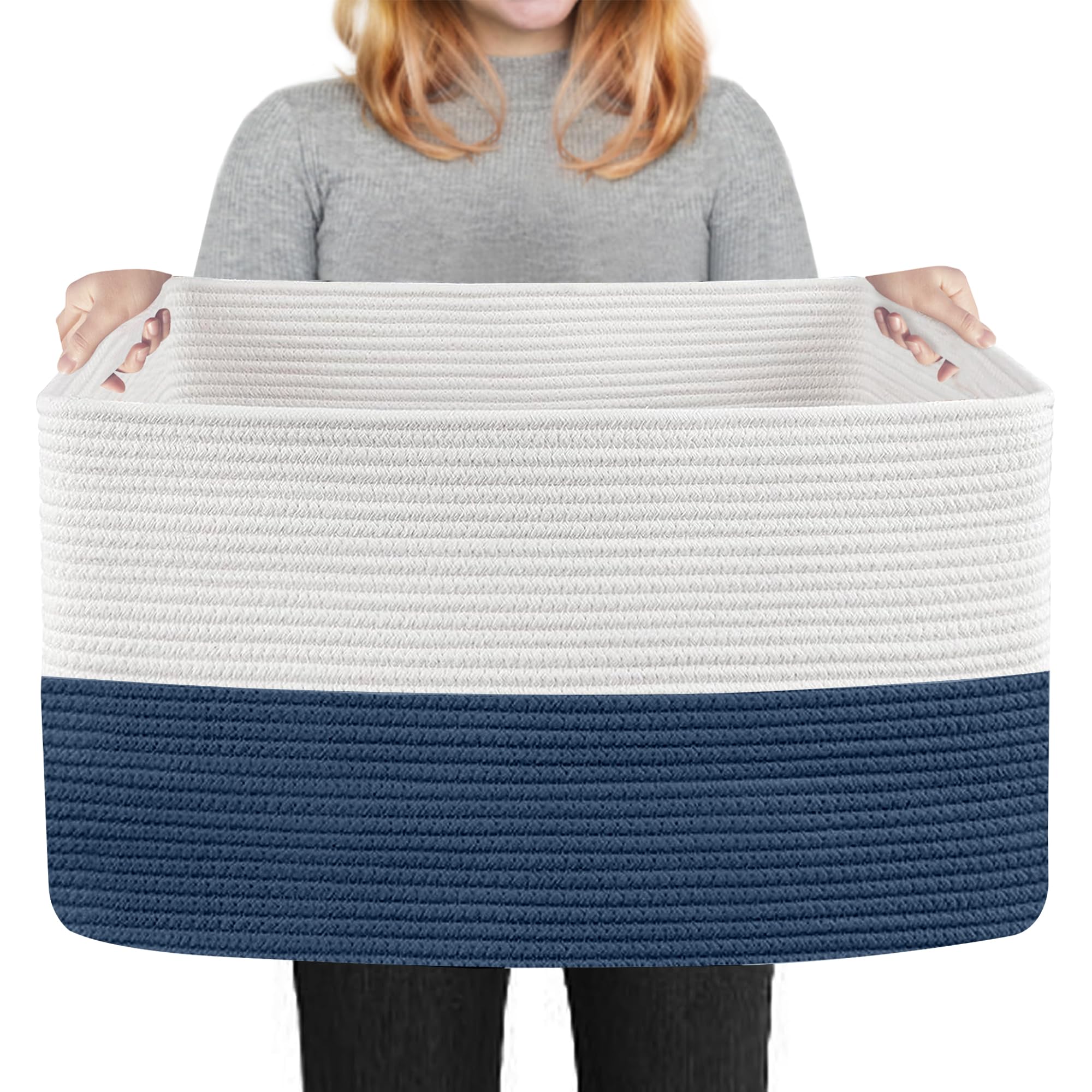 Large Blue Storage Basket, 22.8" X 14.9" X 11.8" Rectangle Woven ...