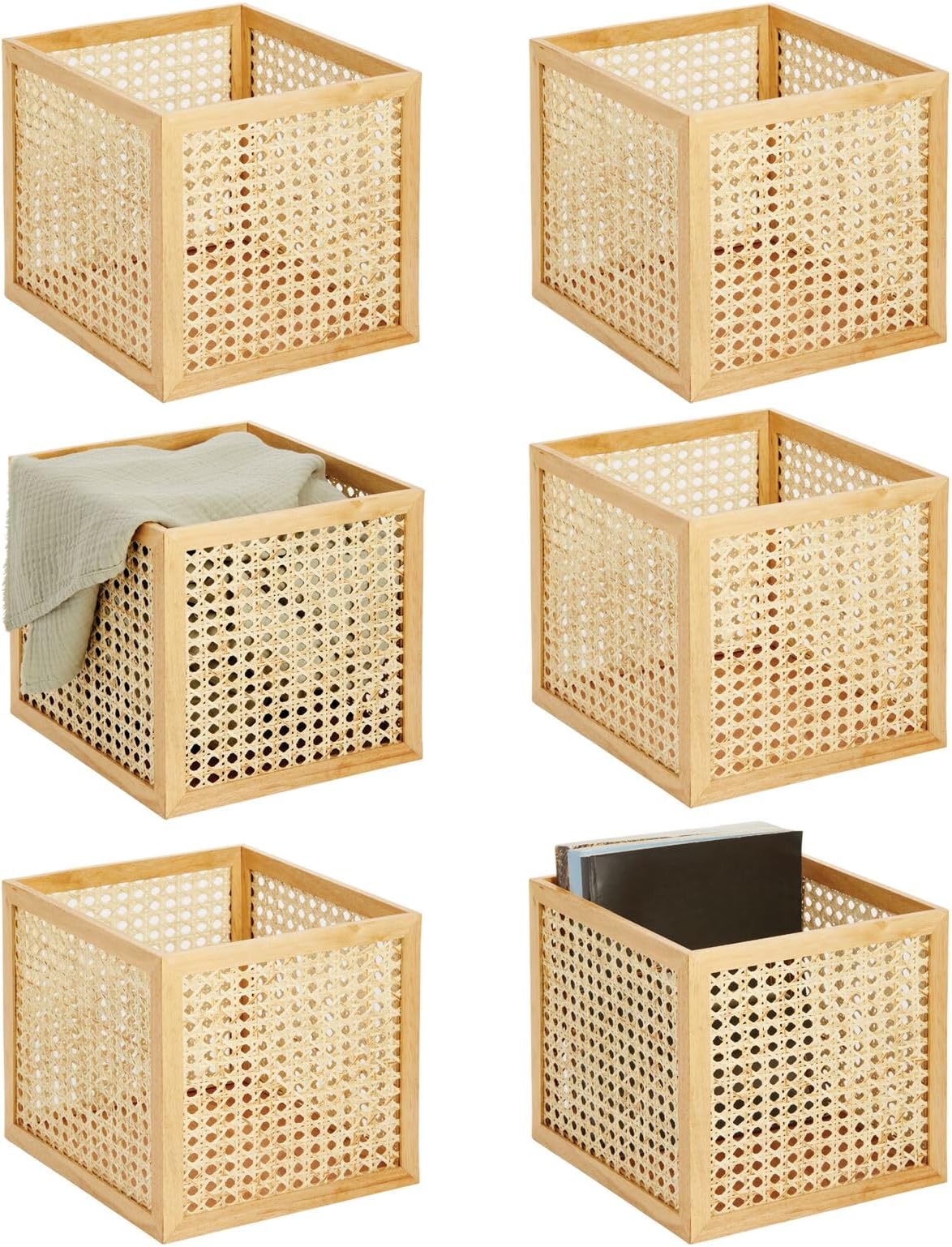 Amazon.com: mDesign Wooden Square Bin, Natural Cane Organizer Storage ...