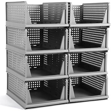 Amazon.com: Pinkpum Stackable Plastic Storage Basket, Foldable Closet ...