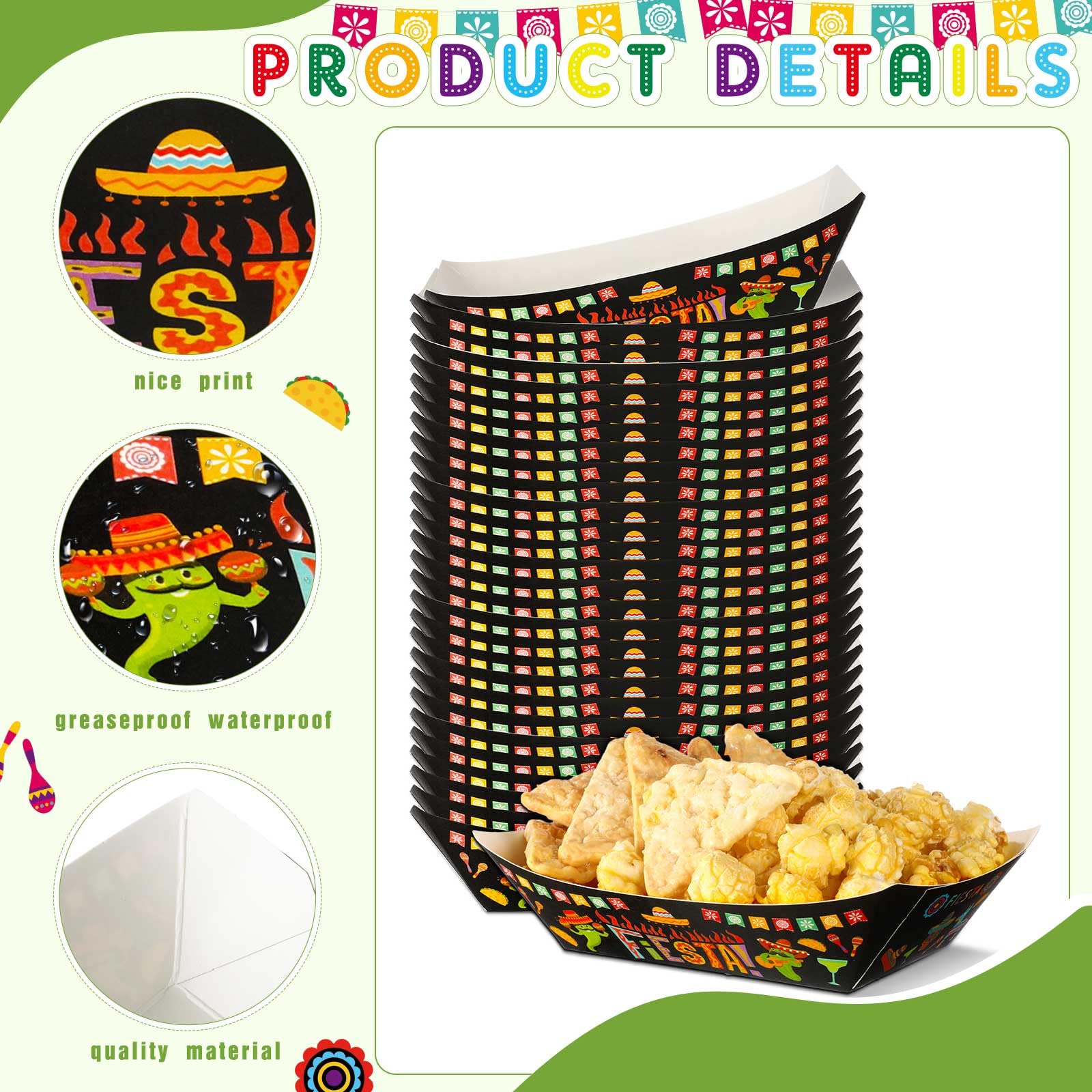 Gejoy 100 Pieces Mexican Paper Food Trays 2 lb Nacho Disposable Trays ...