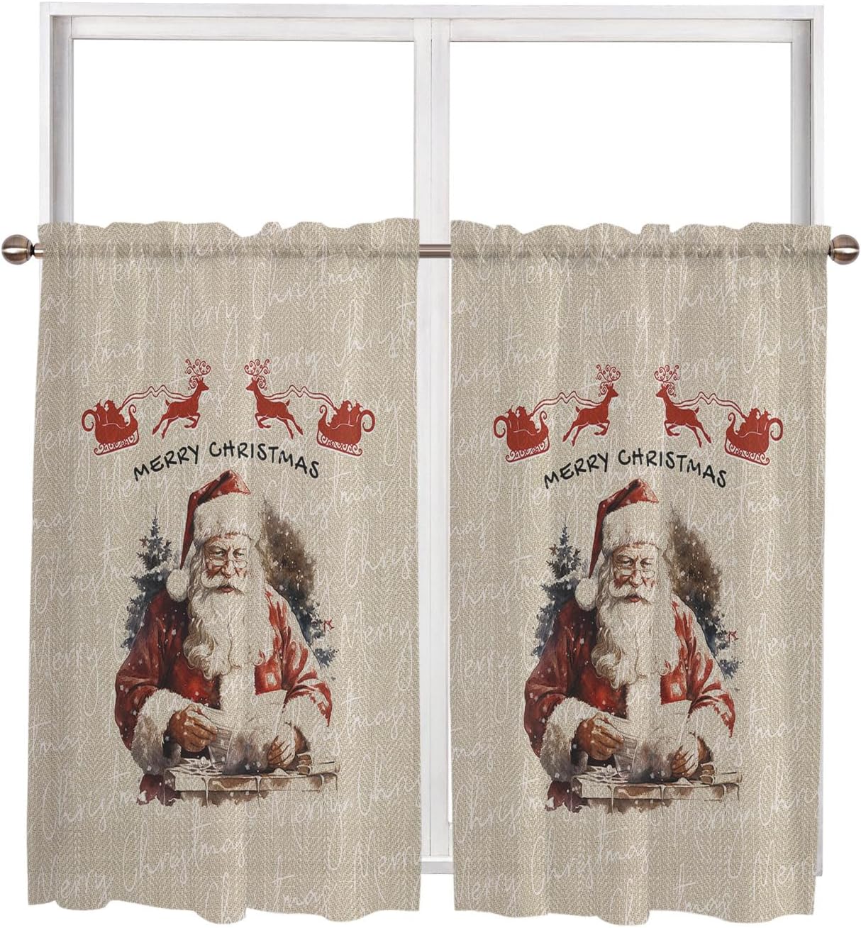 Amazon.com: Christmas Santa 2 Panels Sheer Window Curtains 54 Inch ...