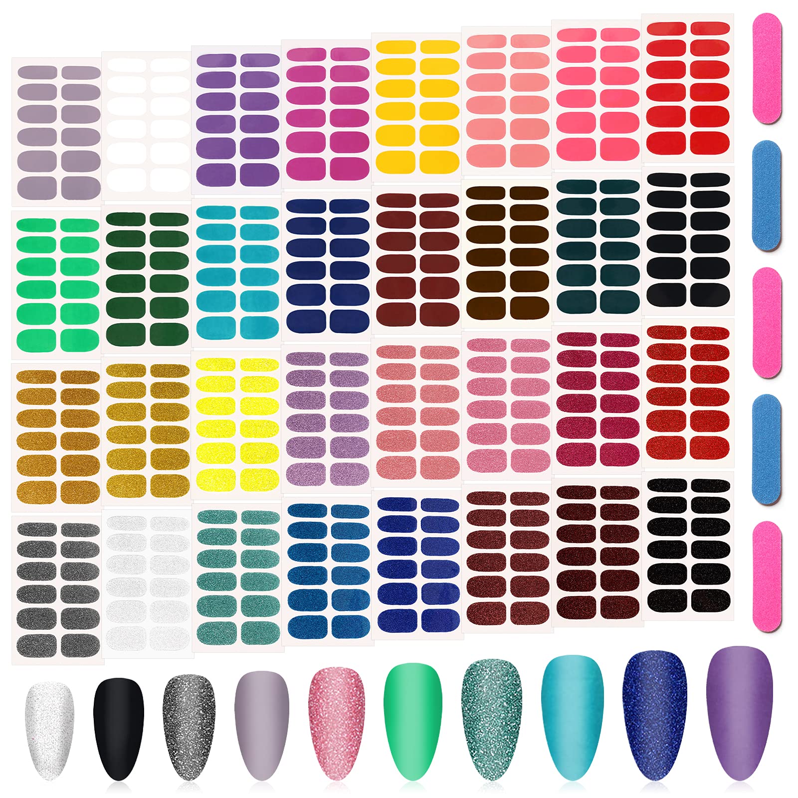 384 Pieces Full Wraps Nail Polish Stickers, Kalolary 32 Sheets Solid ...