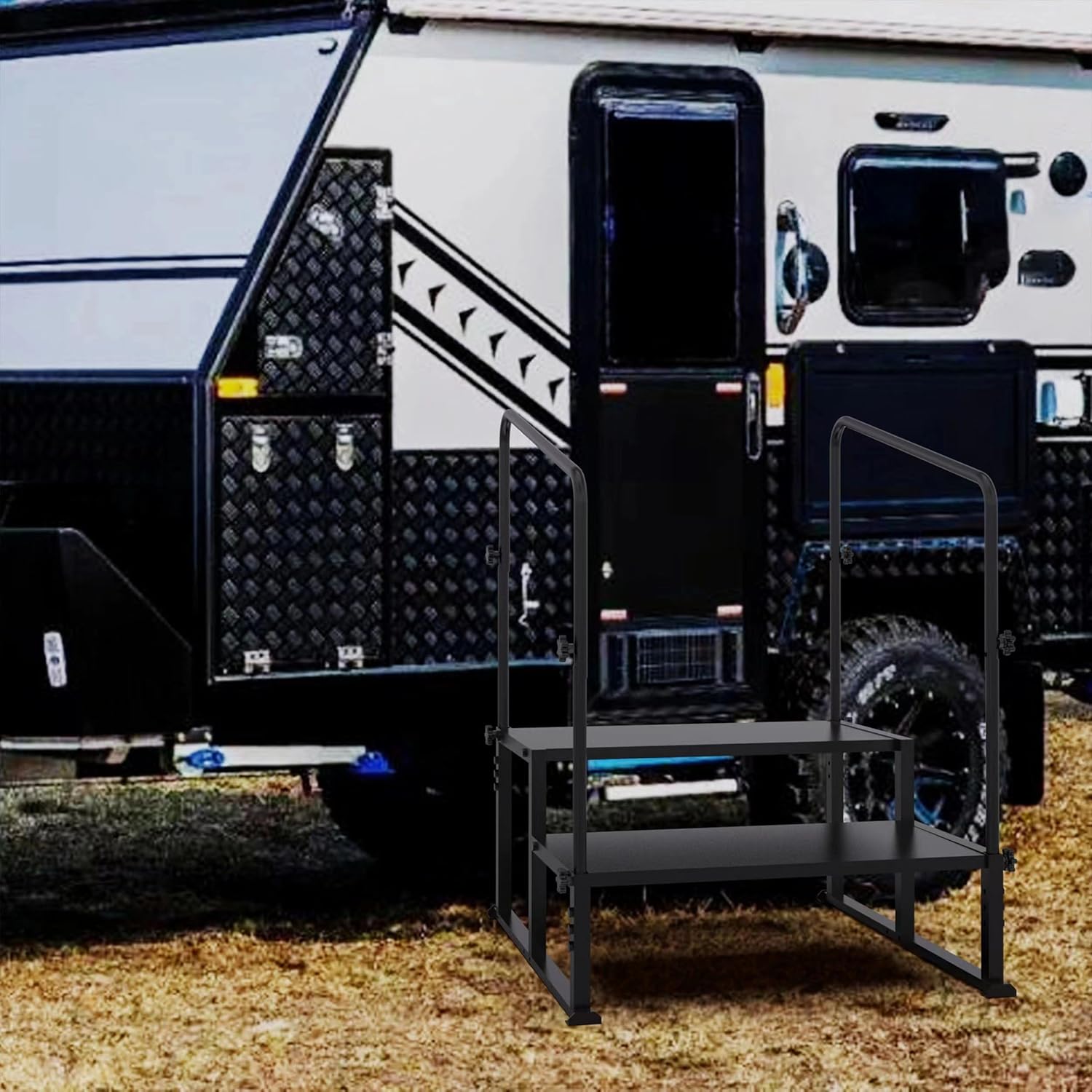 Amazon.com: STRANTHOTHER RV Steps with Handrail,2 Steps Mobile Home ...