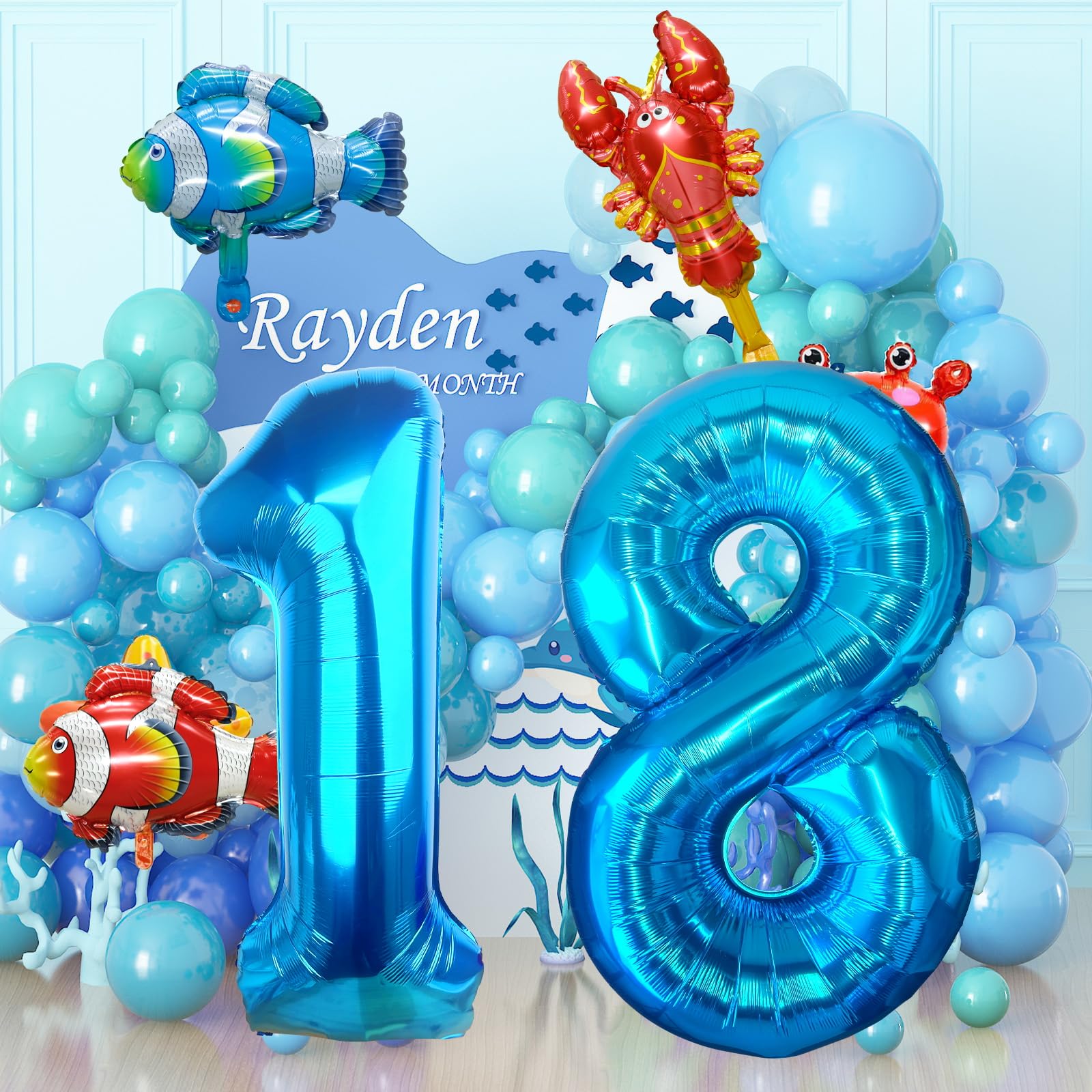 Snapklik.com : 40 Inch Under The Sea Blue Number 8 Balloon, Mini Sea ...