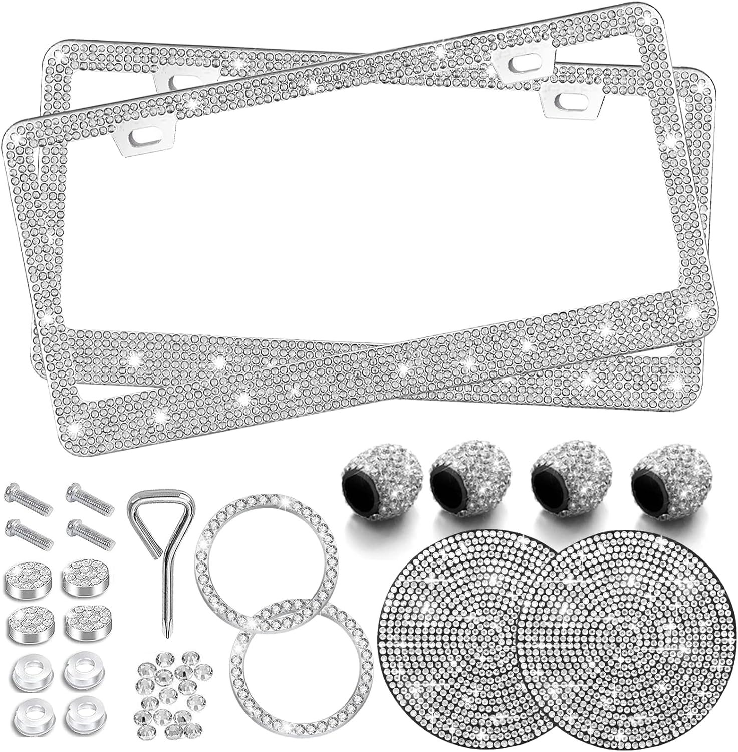 Amazon.com: White Bling License Plate Frame 2 Packs Sparkly Rhinestone ...