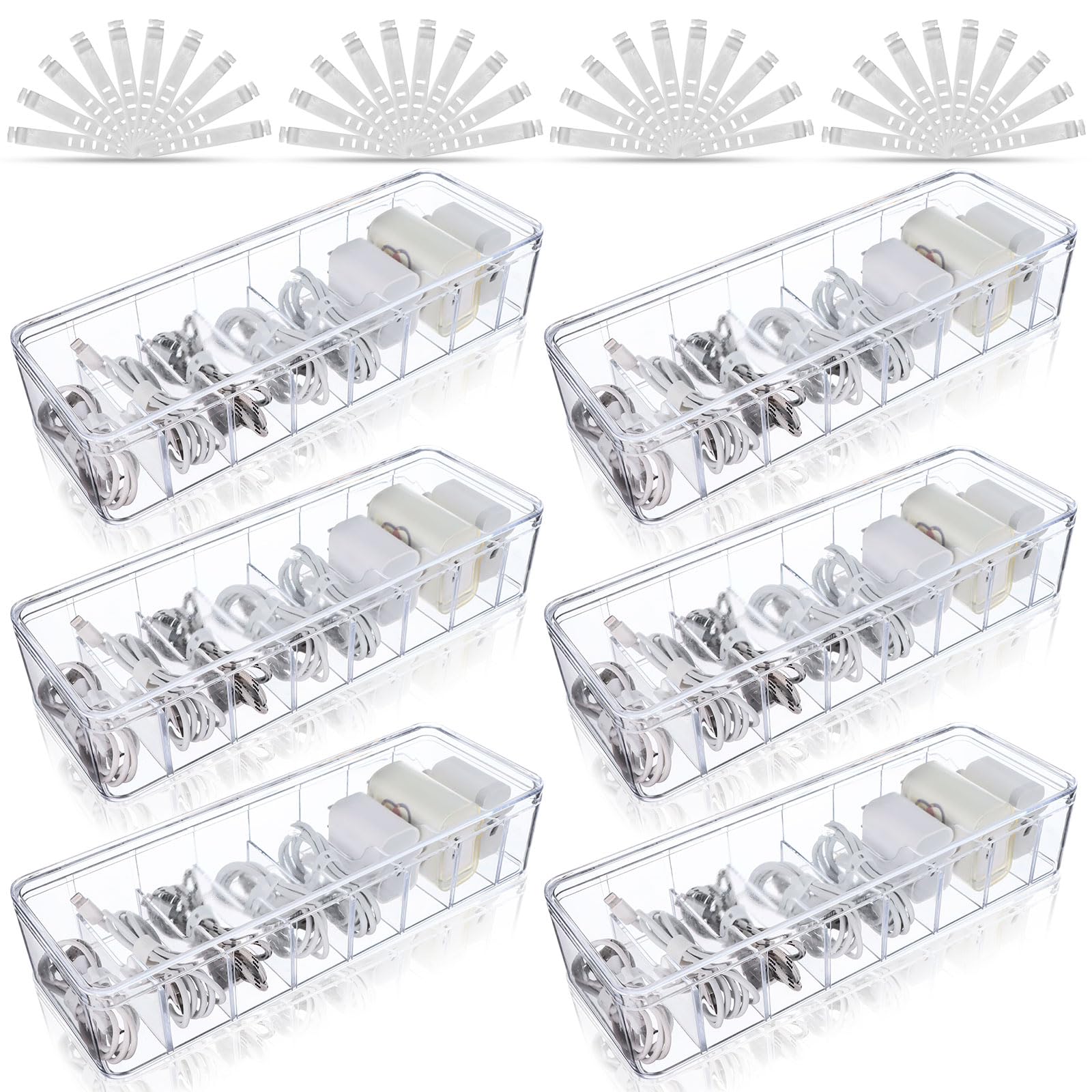 Amazon.com: 6 Pack Cable Organizer Box with 40 Cable Ties Clear Charger ...