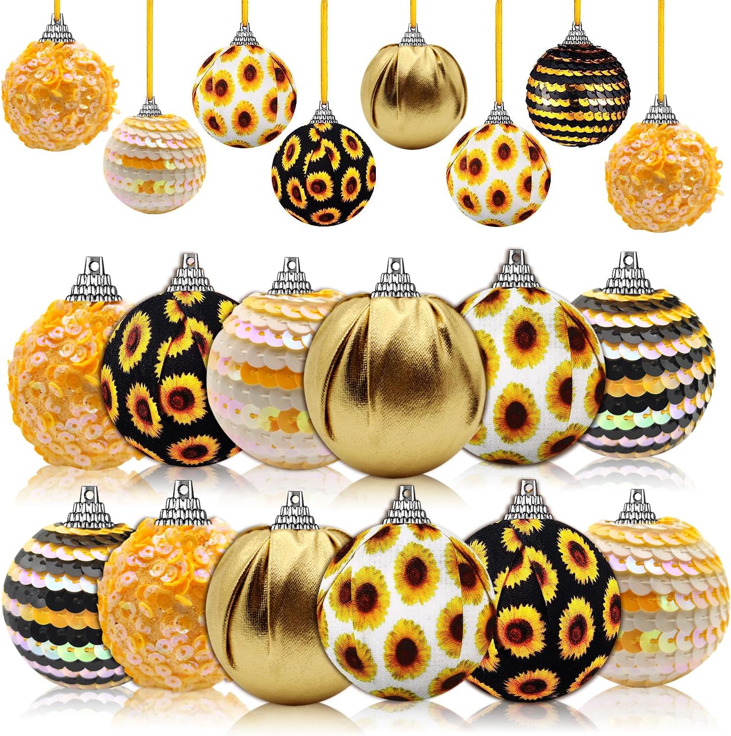 Amazon.com: KIWILEPI 12Packs Sunflower Ornaments, Black Yellow Glitter ...