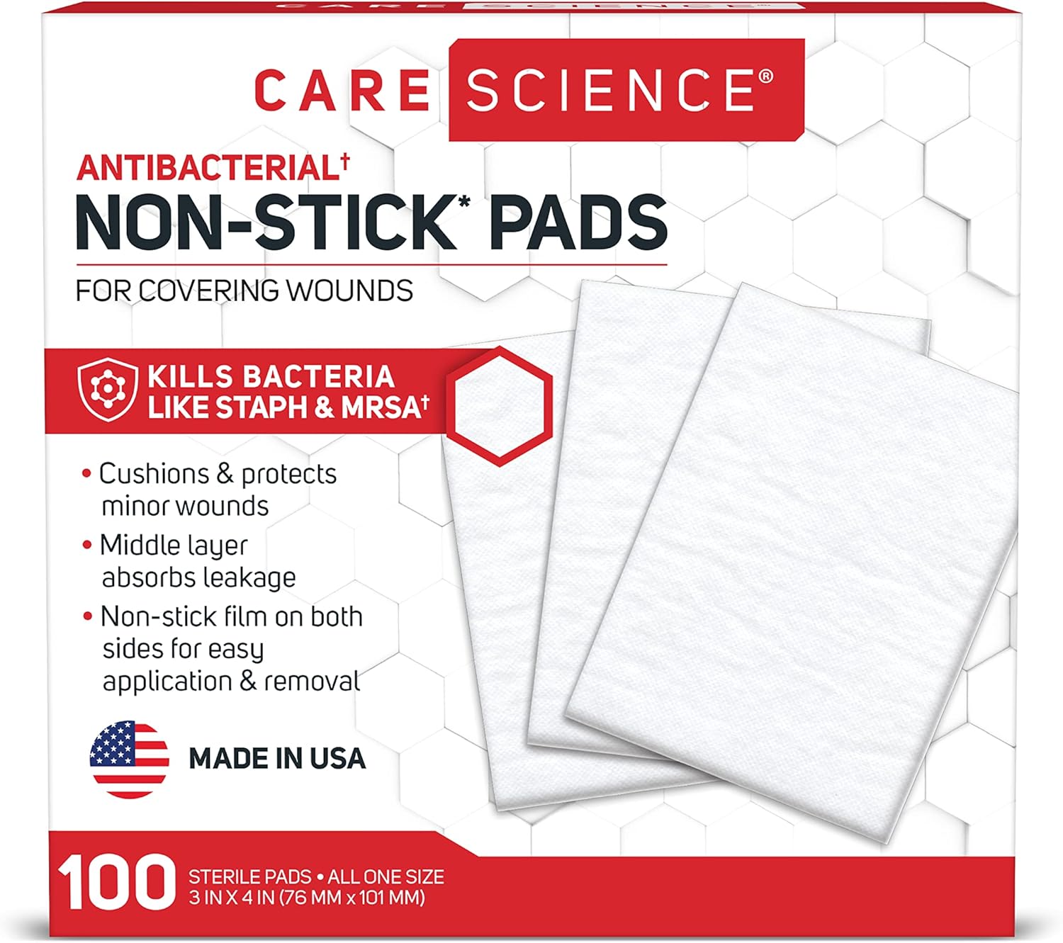 Amazon.com: Care Science Non-Stick Pads, 3 x 4 in, 100 ct | Non-Stick ...