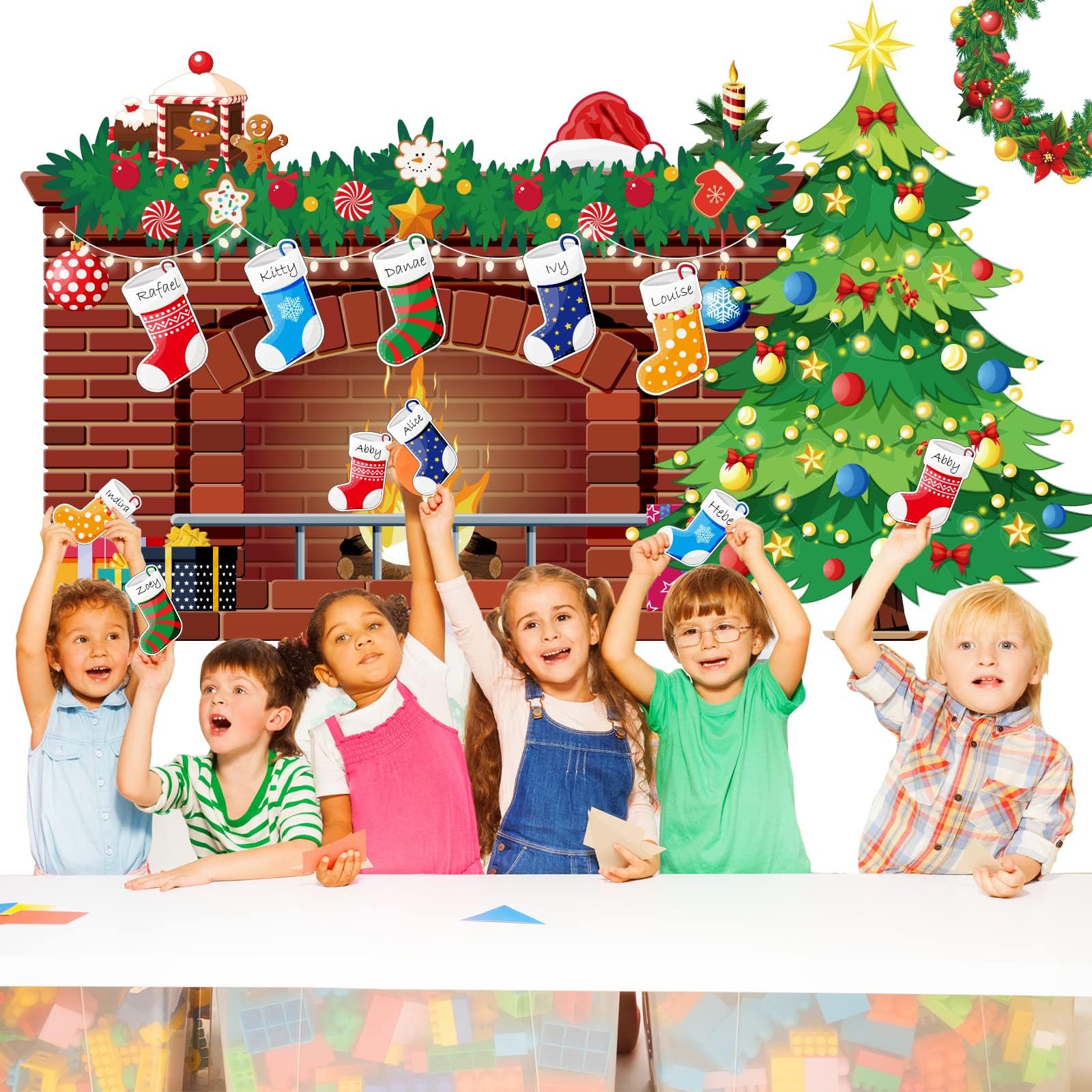 Snapklik.com : Christmas Bulletin Board Set Christmas Tree Fireplace ...