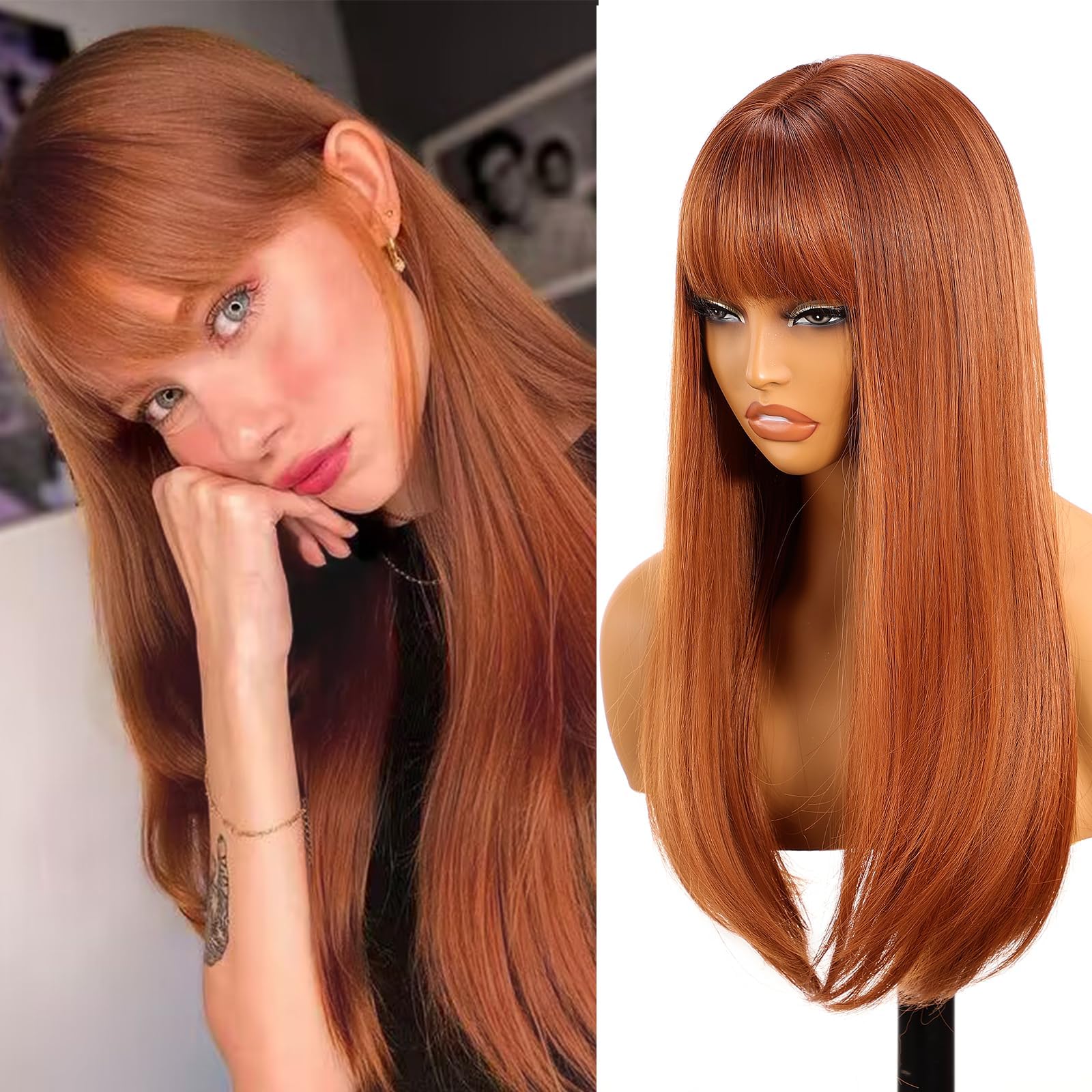 Amazon.com : TuTive Brown Wig With Bangs Layered Wigs for Women Ombre ...