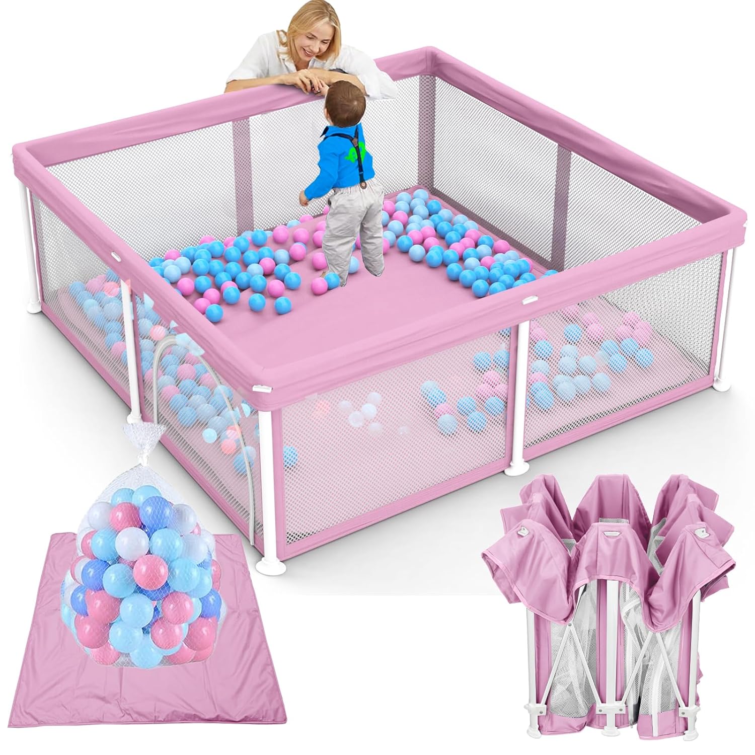 Amazon.com : TOREVSIOR Foldable Baby Playpen with Mat, 50"×50" Foldable ...