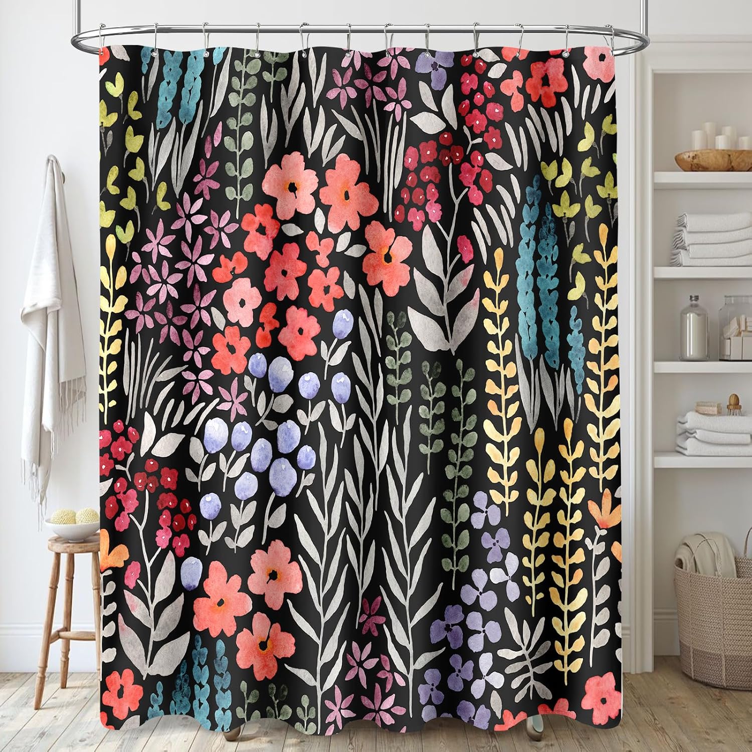 Amazon.com: MAYZUS Colorful Floral Shower Curtain, Cute Boho Flower ...