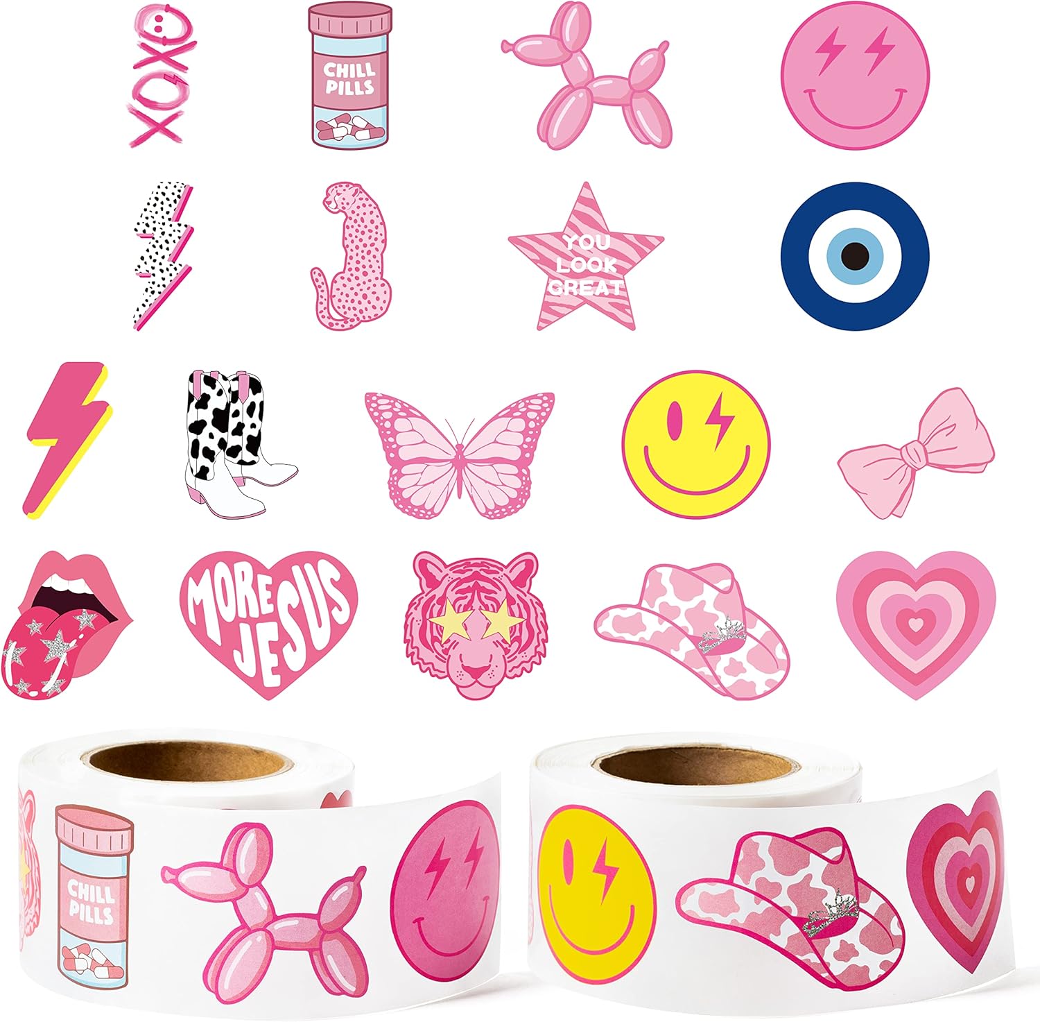 W1cwey 1000Pcs Cute Preppy Stickers Roll Lovely Pink Aesthetic Sticker ...