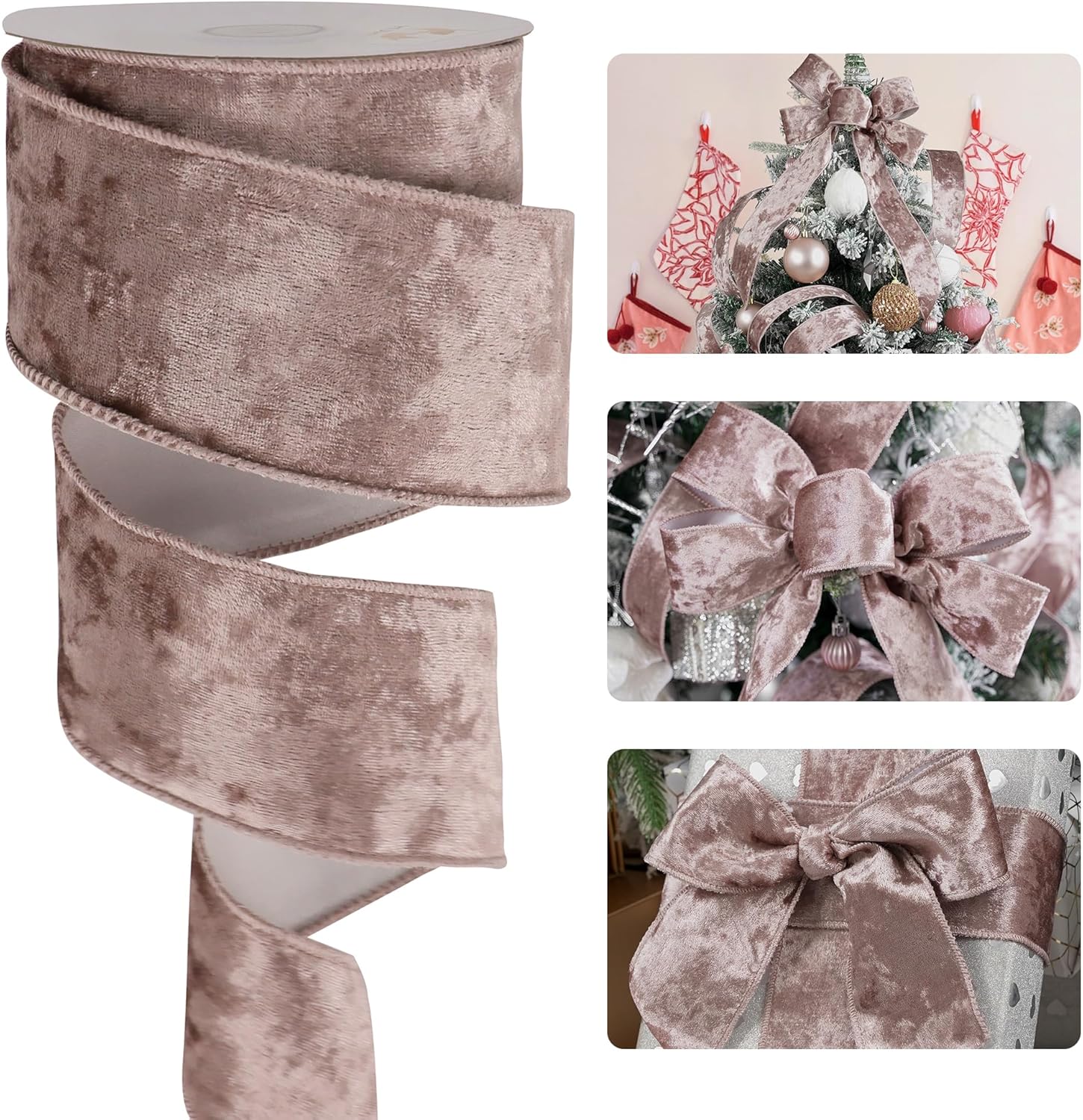 Amazon.com: HUIHUANG Dusty Rose Velvet Wired Ribbon 2-1/2", Dusty Pink ...