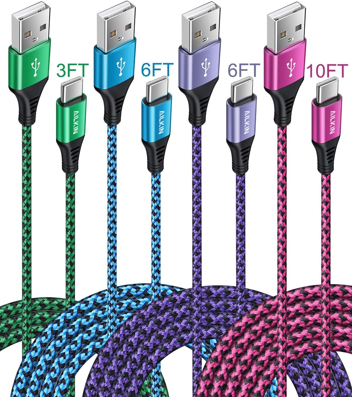 Amazon.com: 3Pack-3/6/10 FT USB C Charger Cable Fast Charging for ...