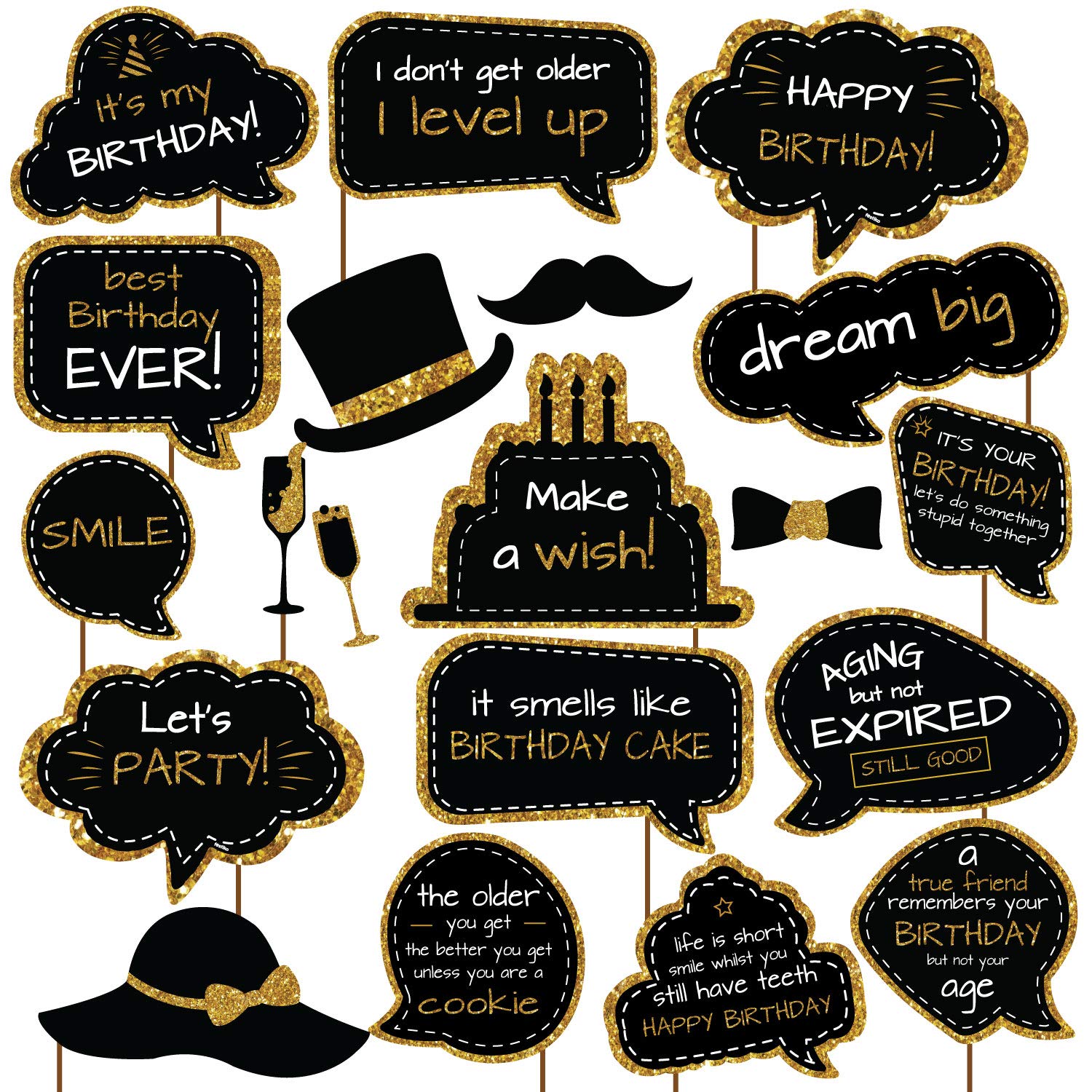 Festiko Happy Birthday Photo Booth Props Made Black And Gold ...