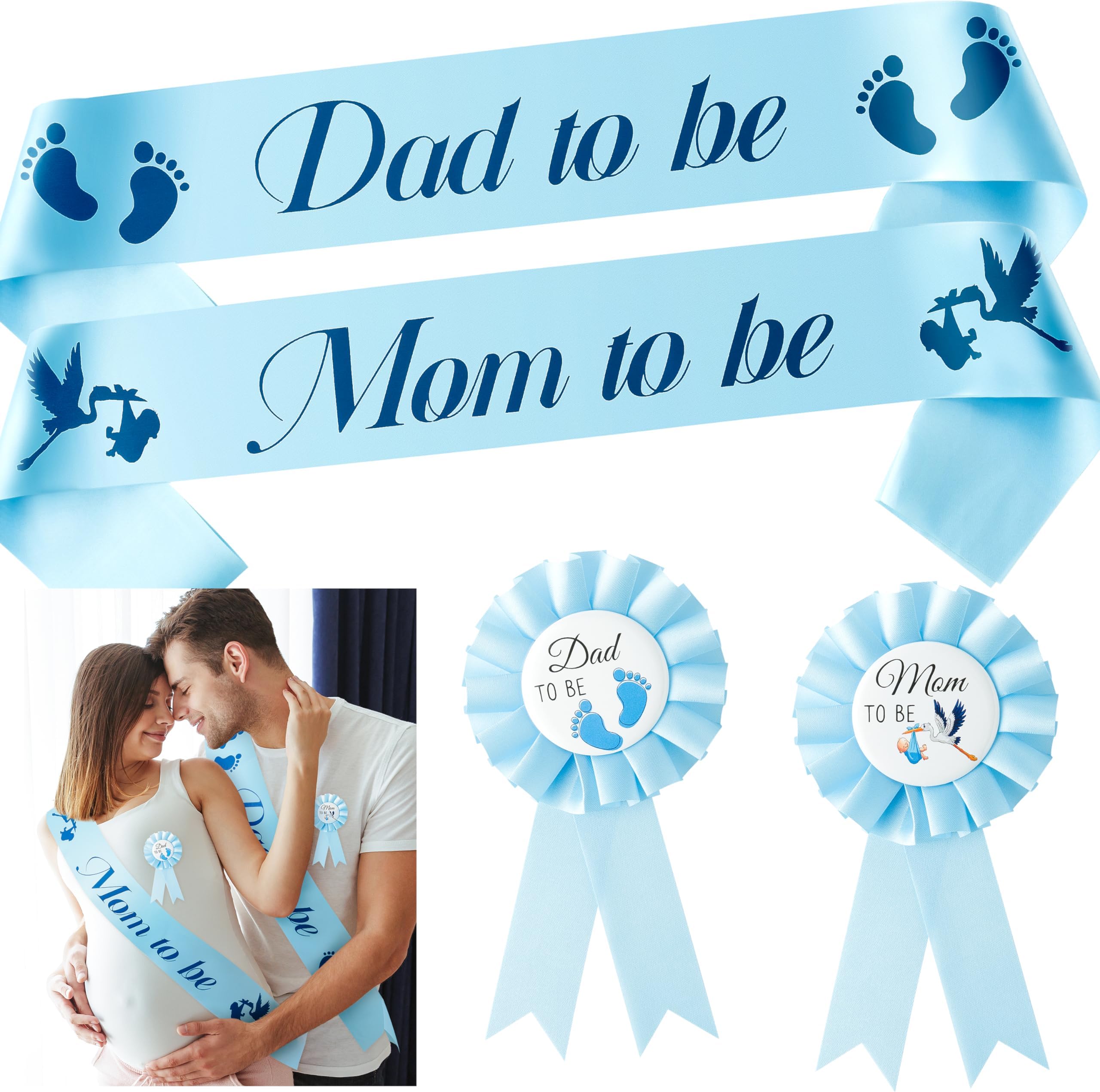 Amazon.com : 2ooya 4Pcs Stork Maternity Sash Set Blue Stork Mom to Be ...