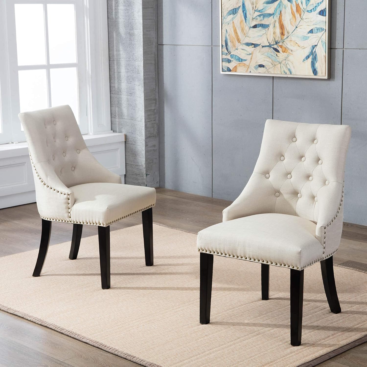 Amazon.com - DAGONHIL Fabric Dining Chairs Set of 2 Tufted Dining Room ...