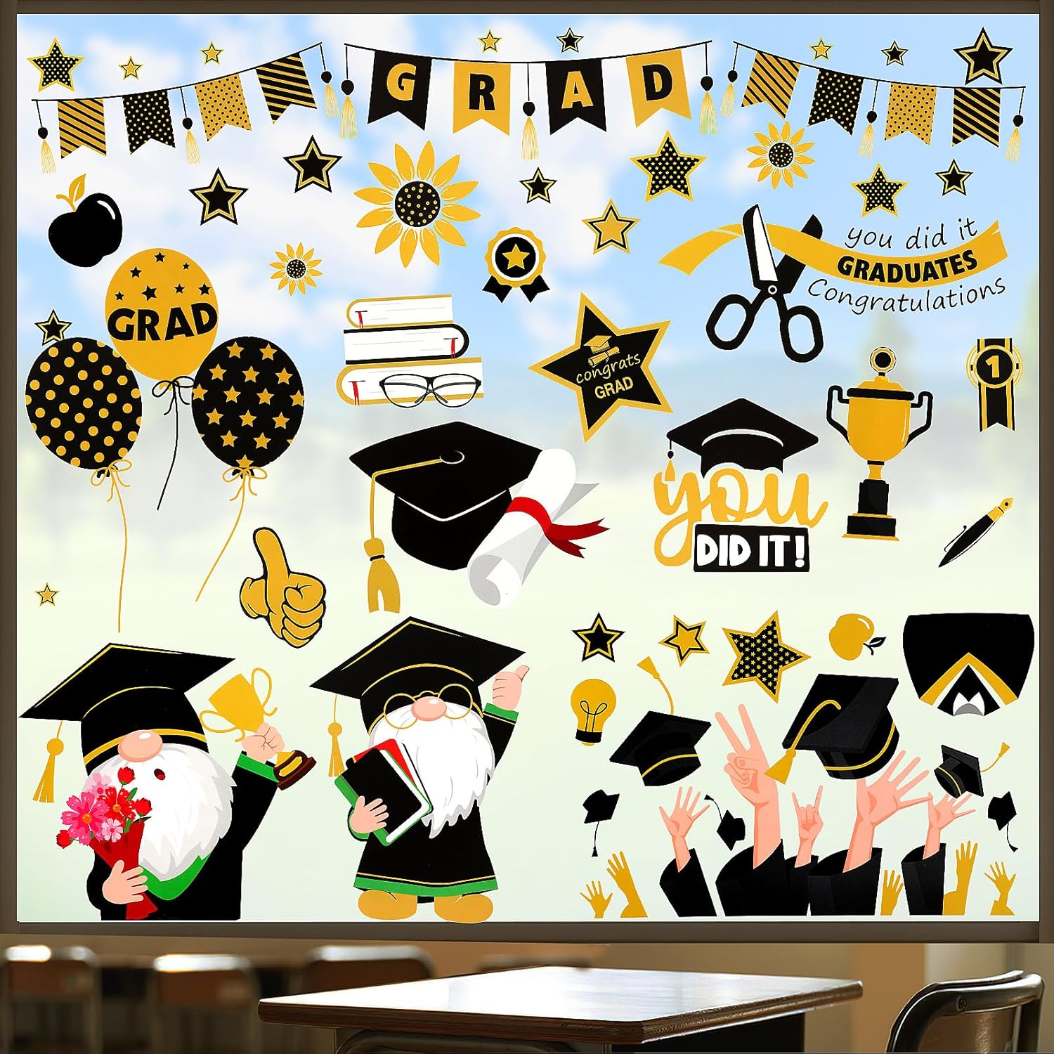 Amazon.com: JUNEBRUSHS 9 Sheets Graduation Window Clings, Class of 2024 ...